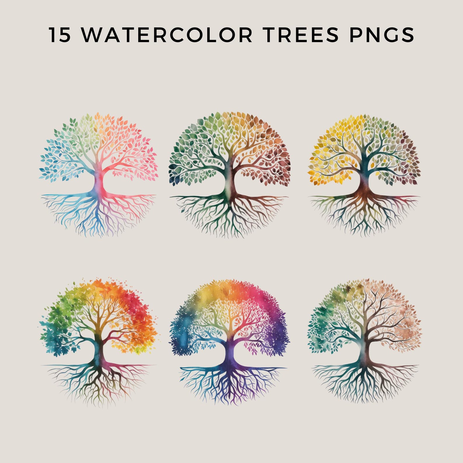 Watercolor Tree With Roots Clipart, Forest Tree Scrapbooking Clipart ...