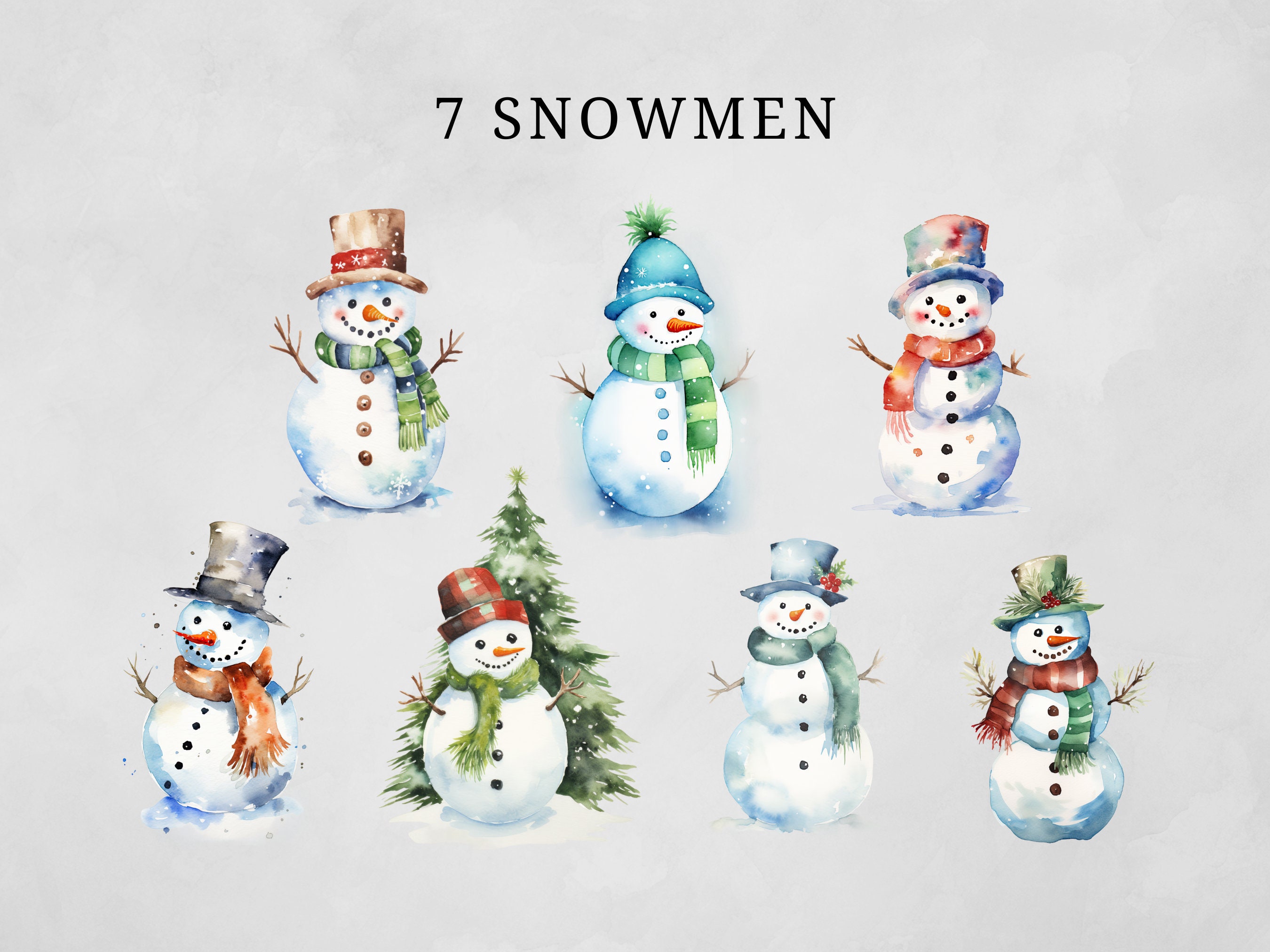 Watercolor Snowman Clipart Pack, Clipart for Commercial Use, Christmas ...