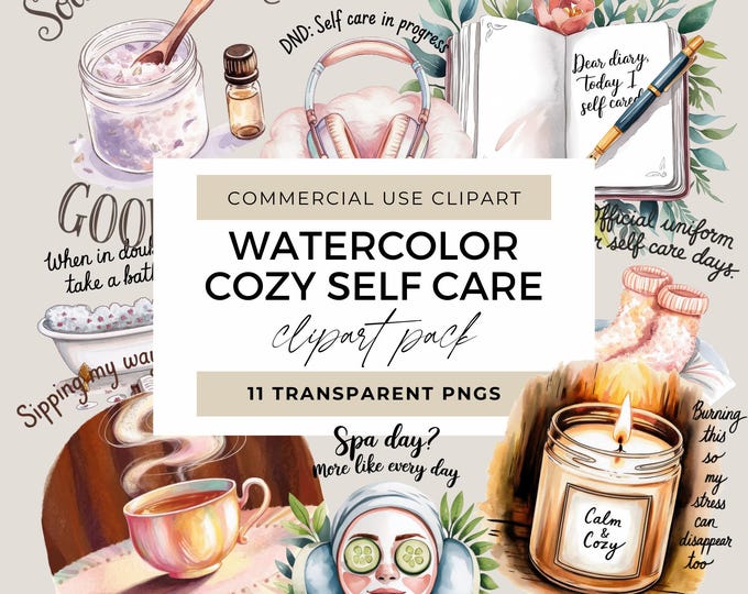 Cozy Self Care Watercolor Clipart Set | 25 PNG Images | Commercial Use ...