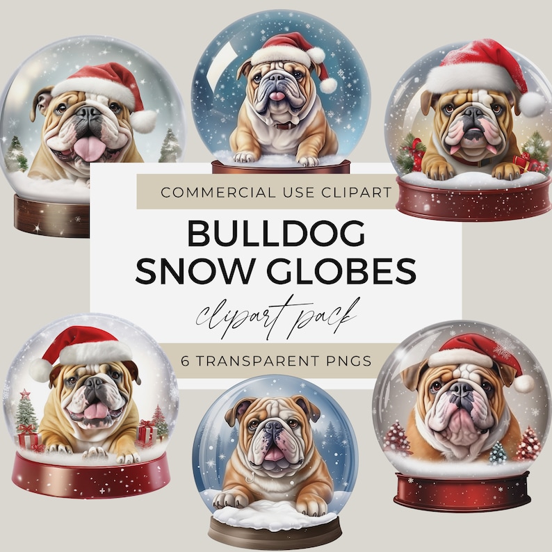 Bulldog Snow Globe Clipart, Clipart for Commercial Use, Cute Dog Clip ...