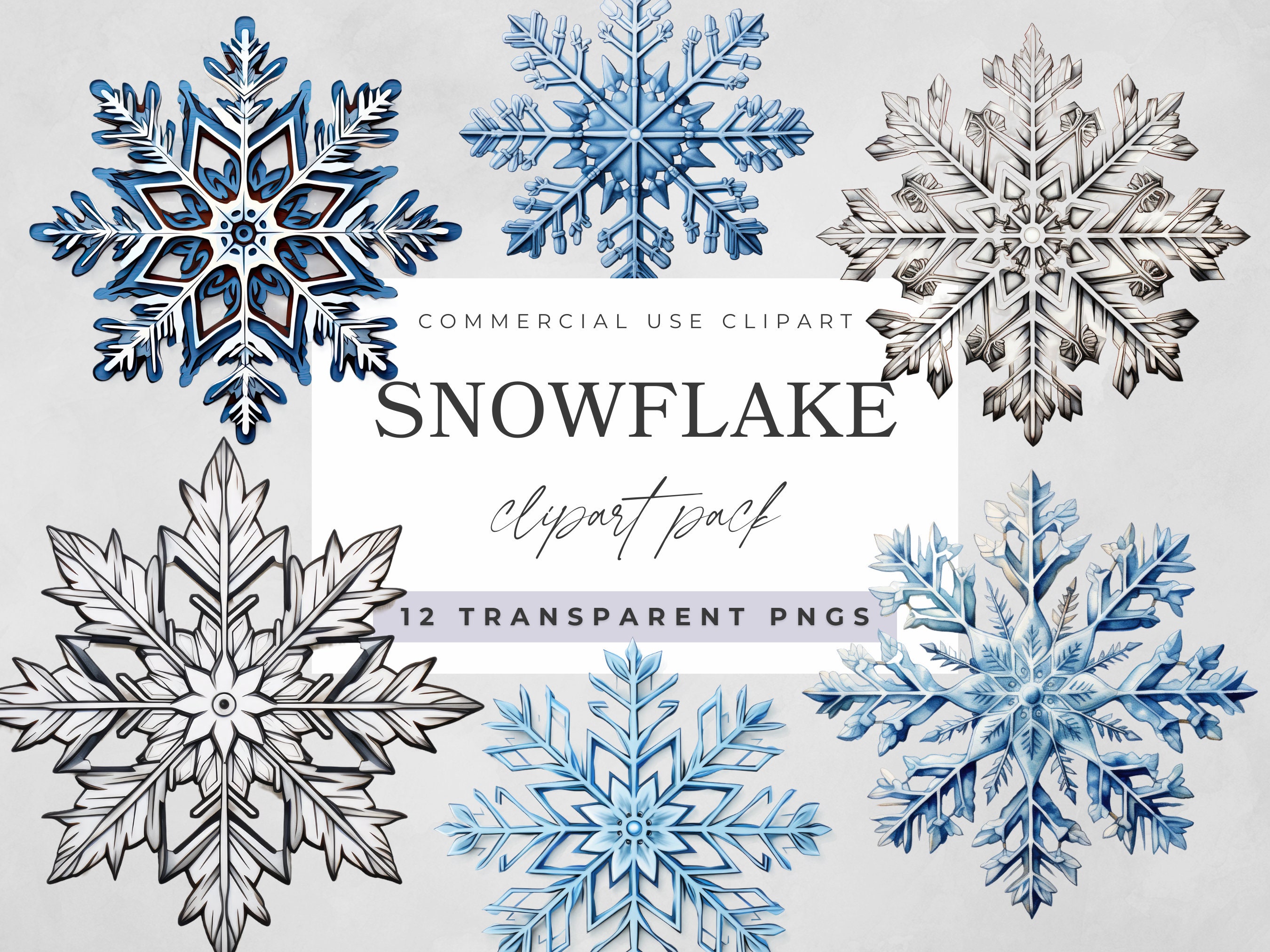 Snowflake Clipart Pack, Clipart for Commercial Use, Christmas PNG ...