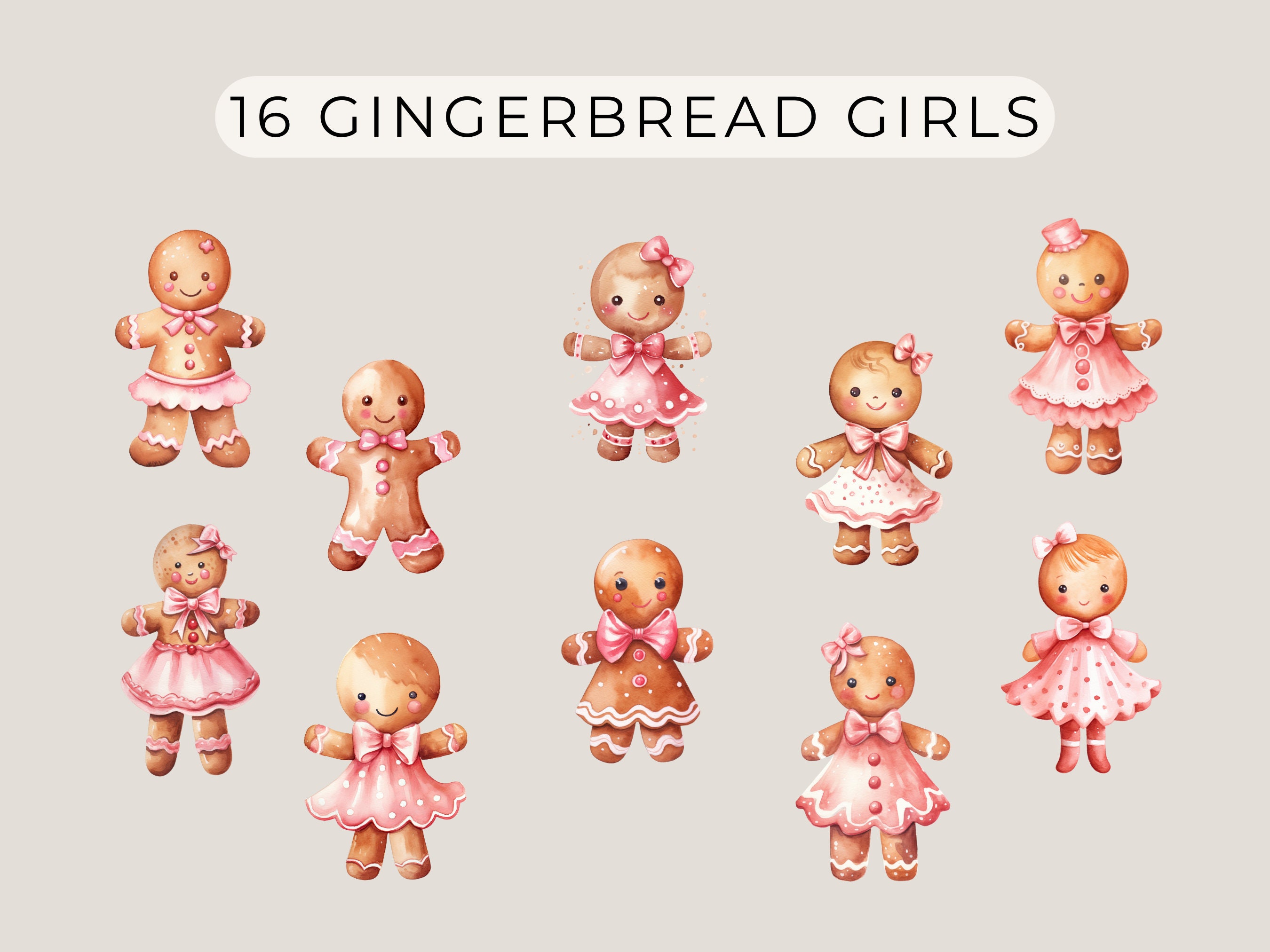 Gingerbread Girls Clipart Pack, Clipart for Commercial Use, Pink ...