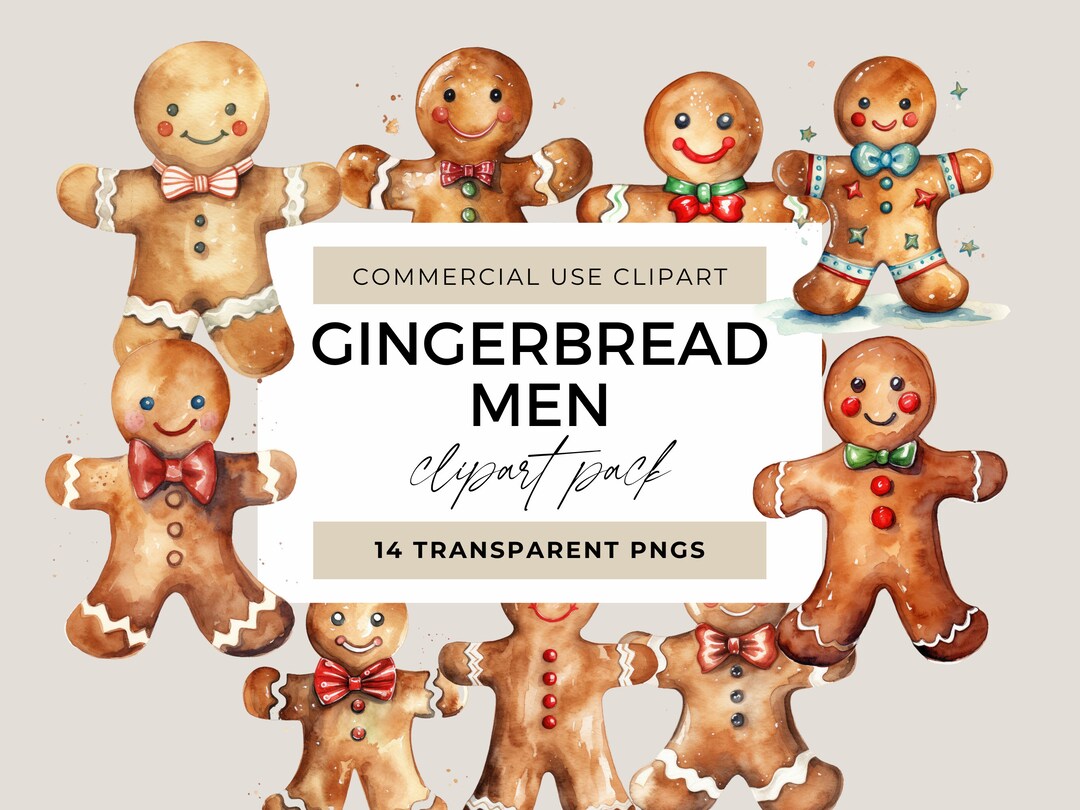 Gingerbread Men Clipart Pack, Clipart for Commercial Use, Gingerbread ...