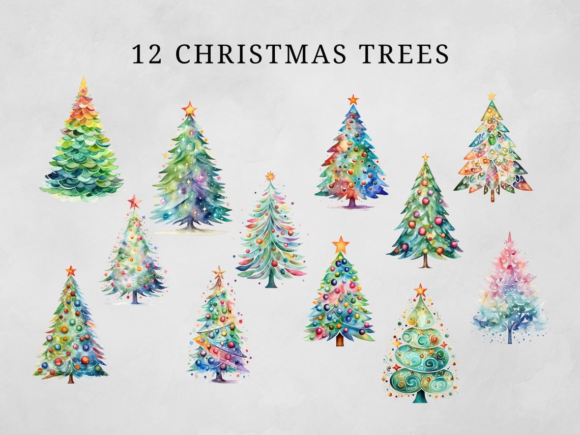 Whimsical Christmas Trees Clipart Pack, Clip Art for Commercial Use ...