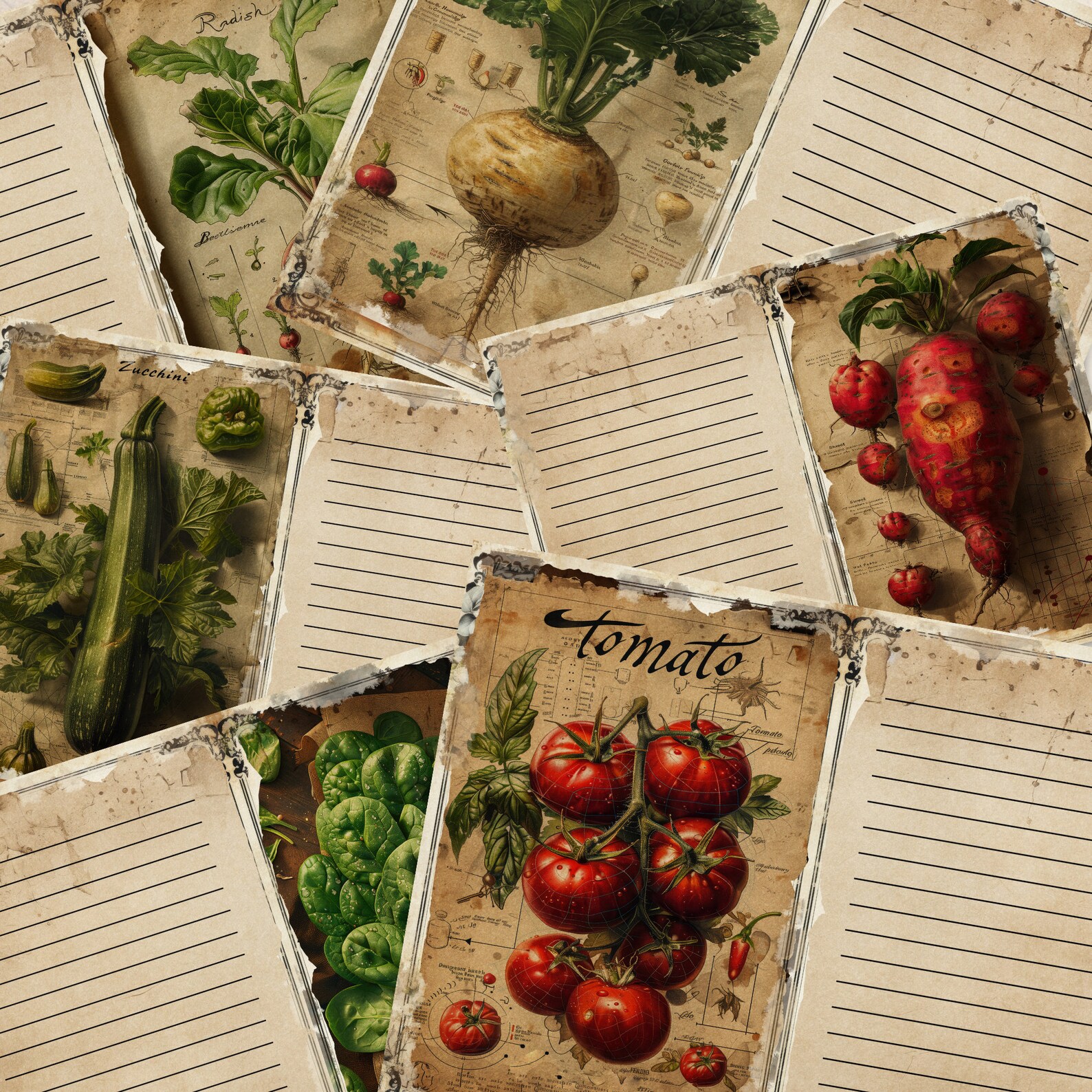 Vegetable Garden Junk Journal Paper, Veggies, 6 Digital Journal Pages ...