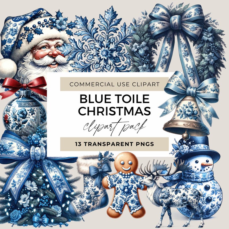 Blue Toile Christmas Clipart Pack, Clip Art for Commercial Use ...