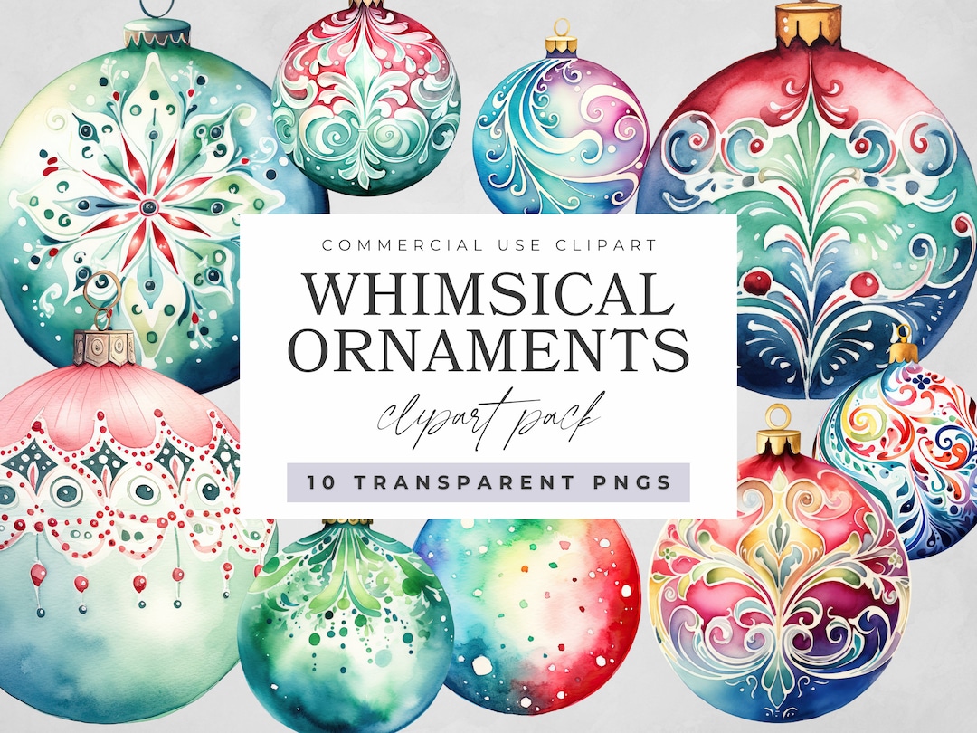 Whimsical Christmas Ornaments Clipart Pack, Clip Art for Commercial Use ...