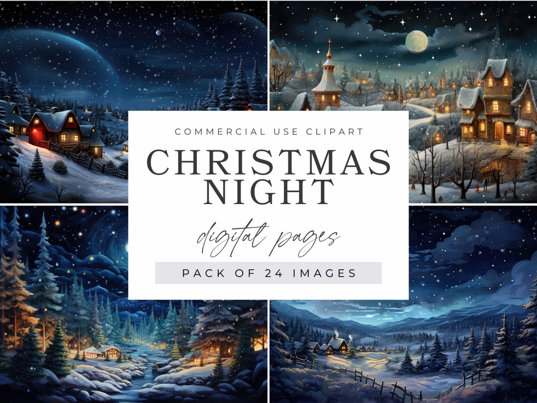 Christmas Night Digital Paper Pack, Commercial Use, Christmas PNG, Xmas ...