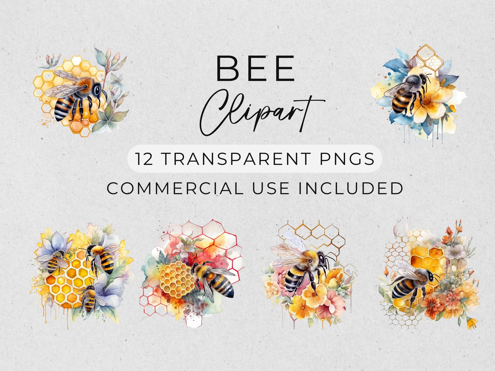 Bee Clipart, Watercolor Clipart, Clipart for Commercial Use, Cute Bee ...