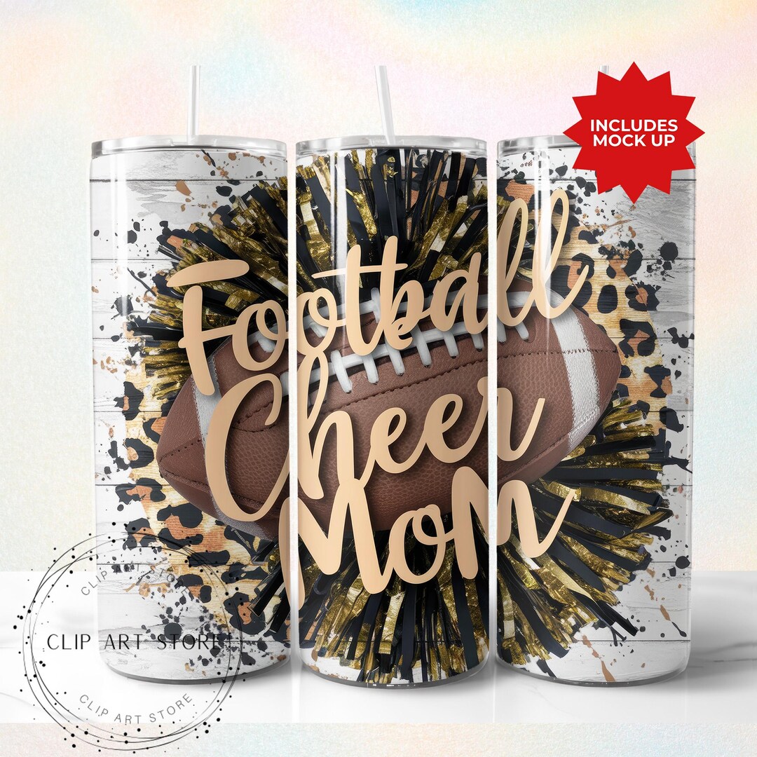 Black and Gold Cheer Football Mom Both 20 Oz Skinny Tumbler Sublimation ...