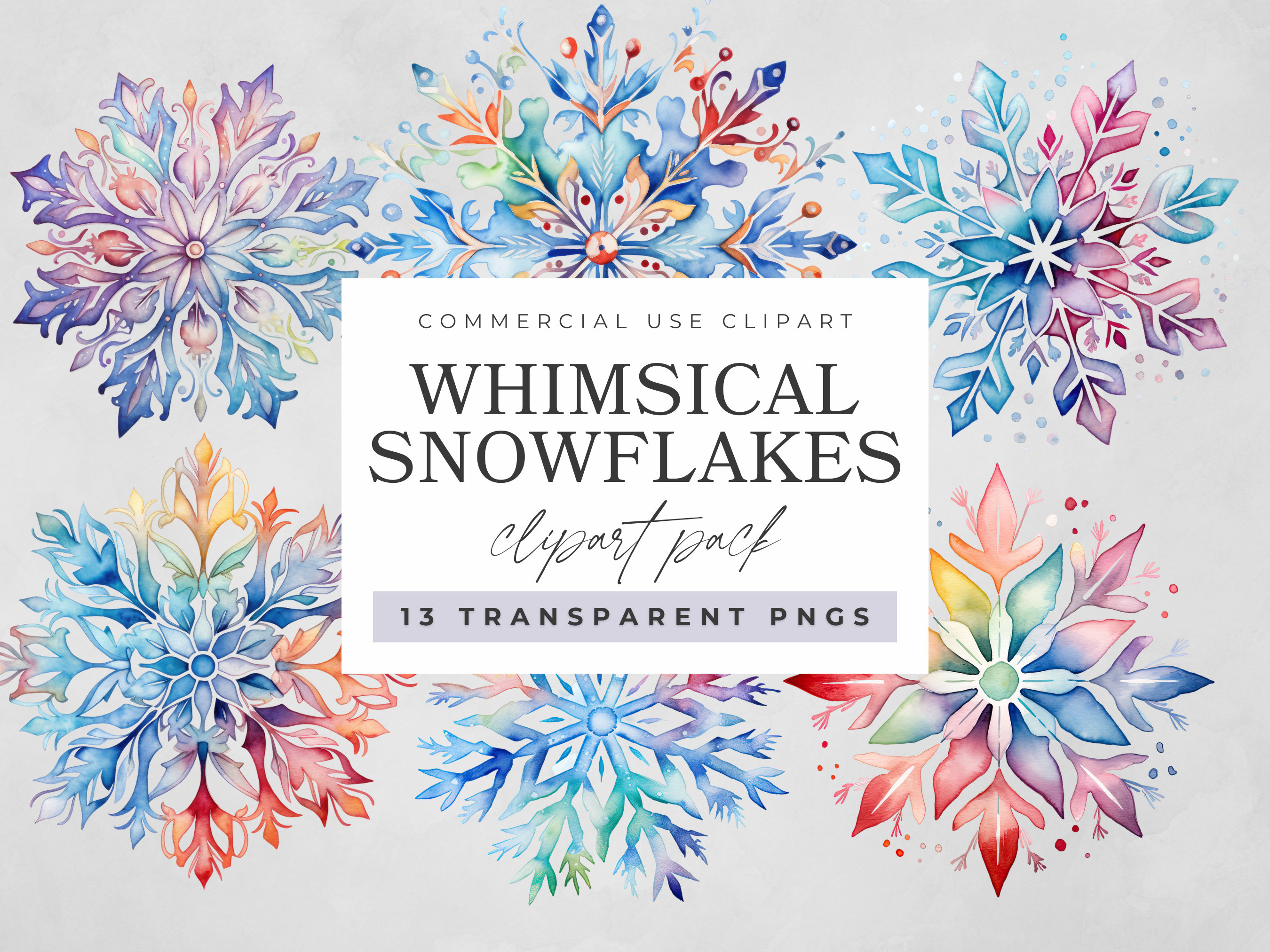 Whimsical Snowflakes Clipart Pack, Clip Art for Commercial Use ...