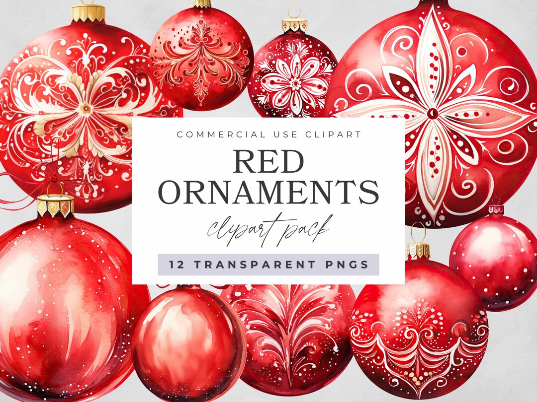 Red Christmas Ornaments Clipart Pack, Clipart for Commercial Use ...