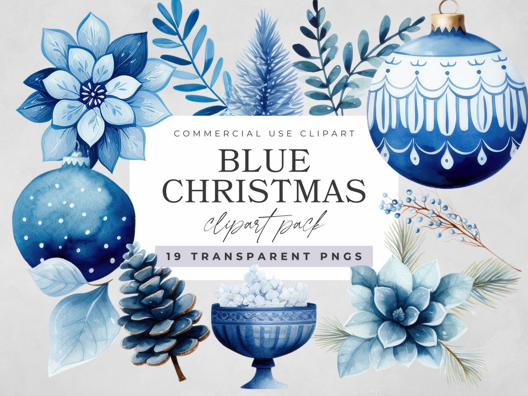 Blue Christmas Clipart Pack, Clipart for Commercial Use, Christmas PNG ...