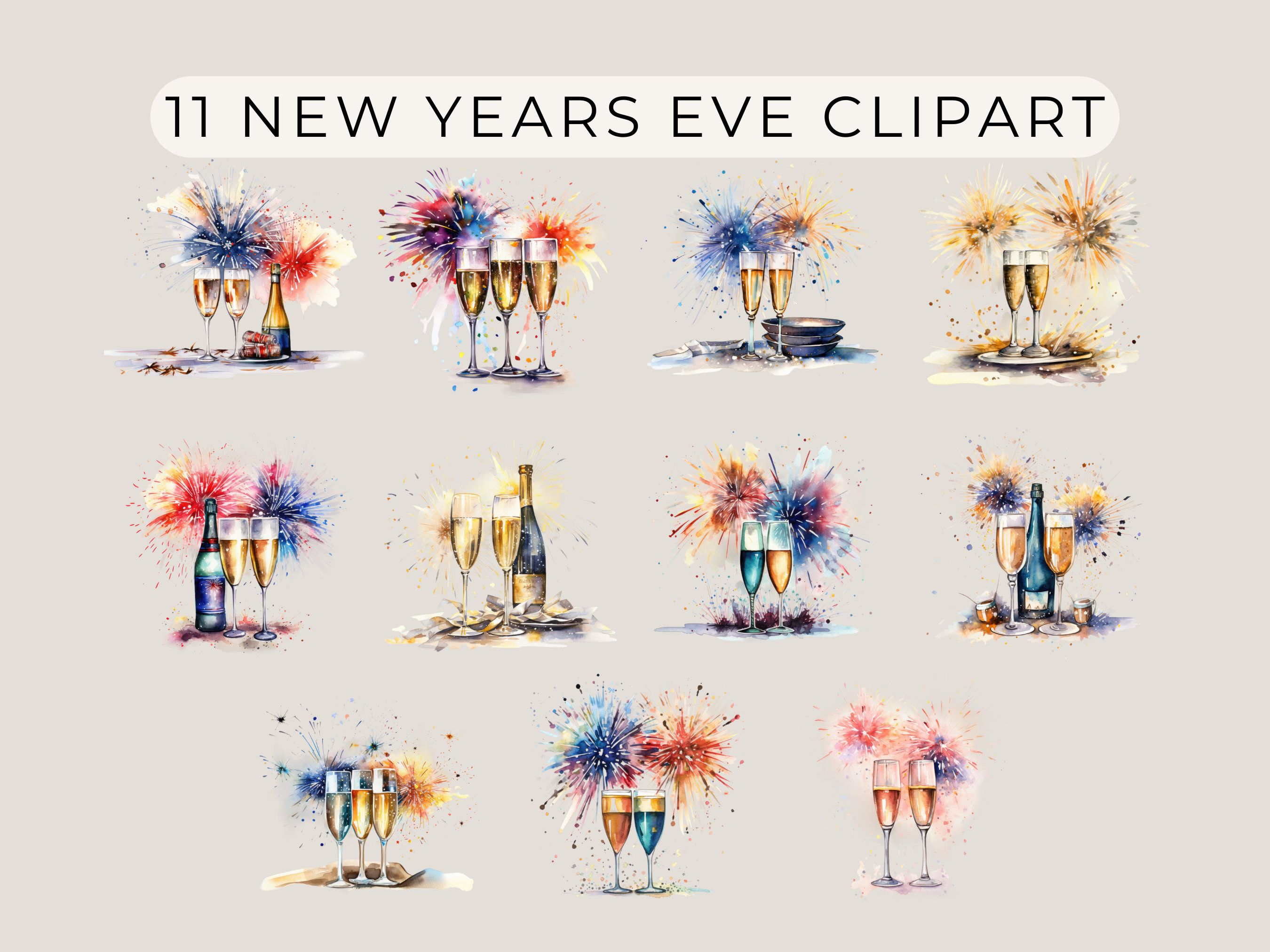 New Years Eve Clipart Pack, Clipart for Commercial Use, Celebration ...