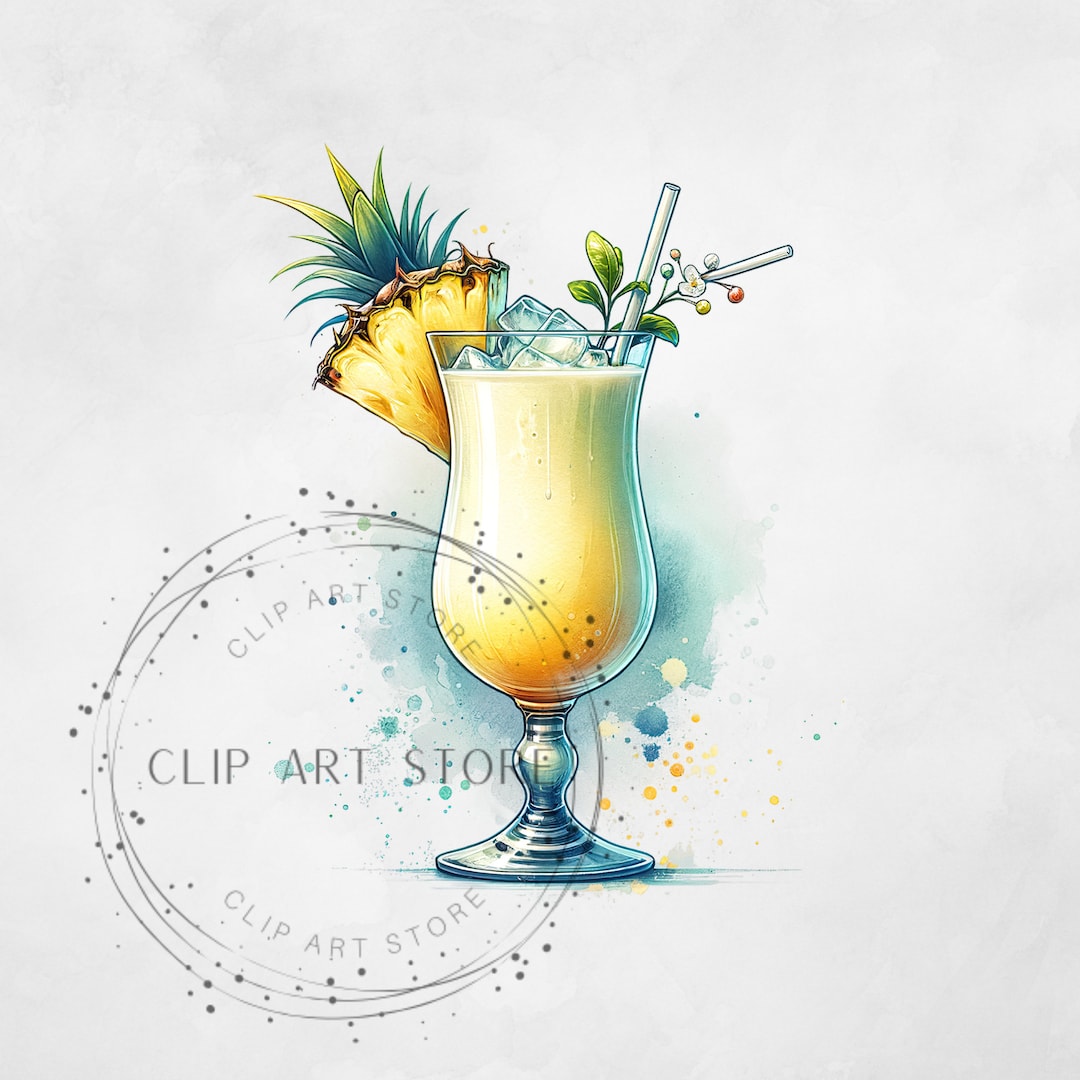 Pina Colada Cocktail Illustration PNG, Illustrative Designs, Custom ...