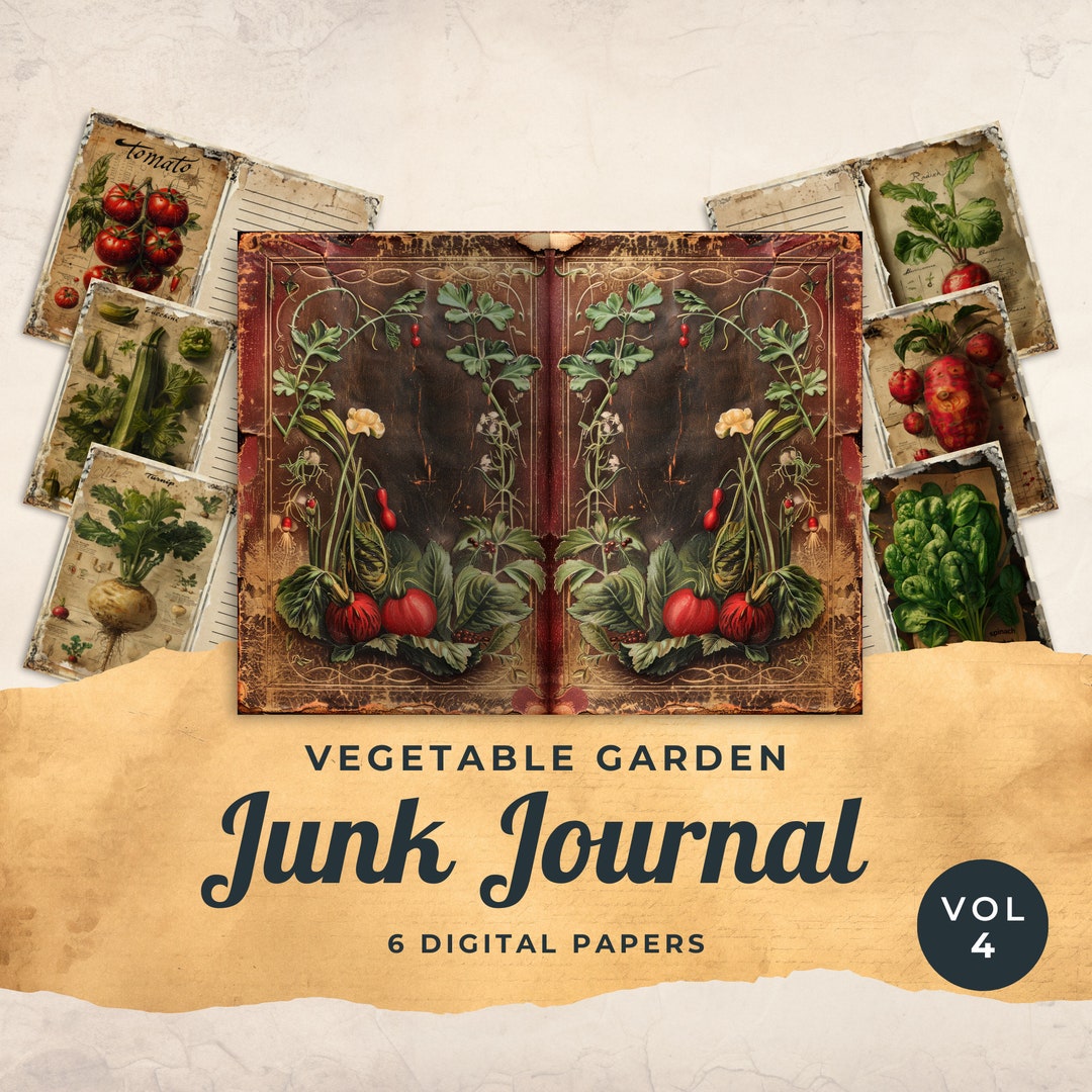 Vegetable Garden Junk Journal Paper, Veggies, 6 Digital Journal Pages ...