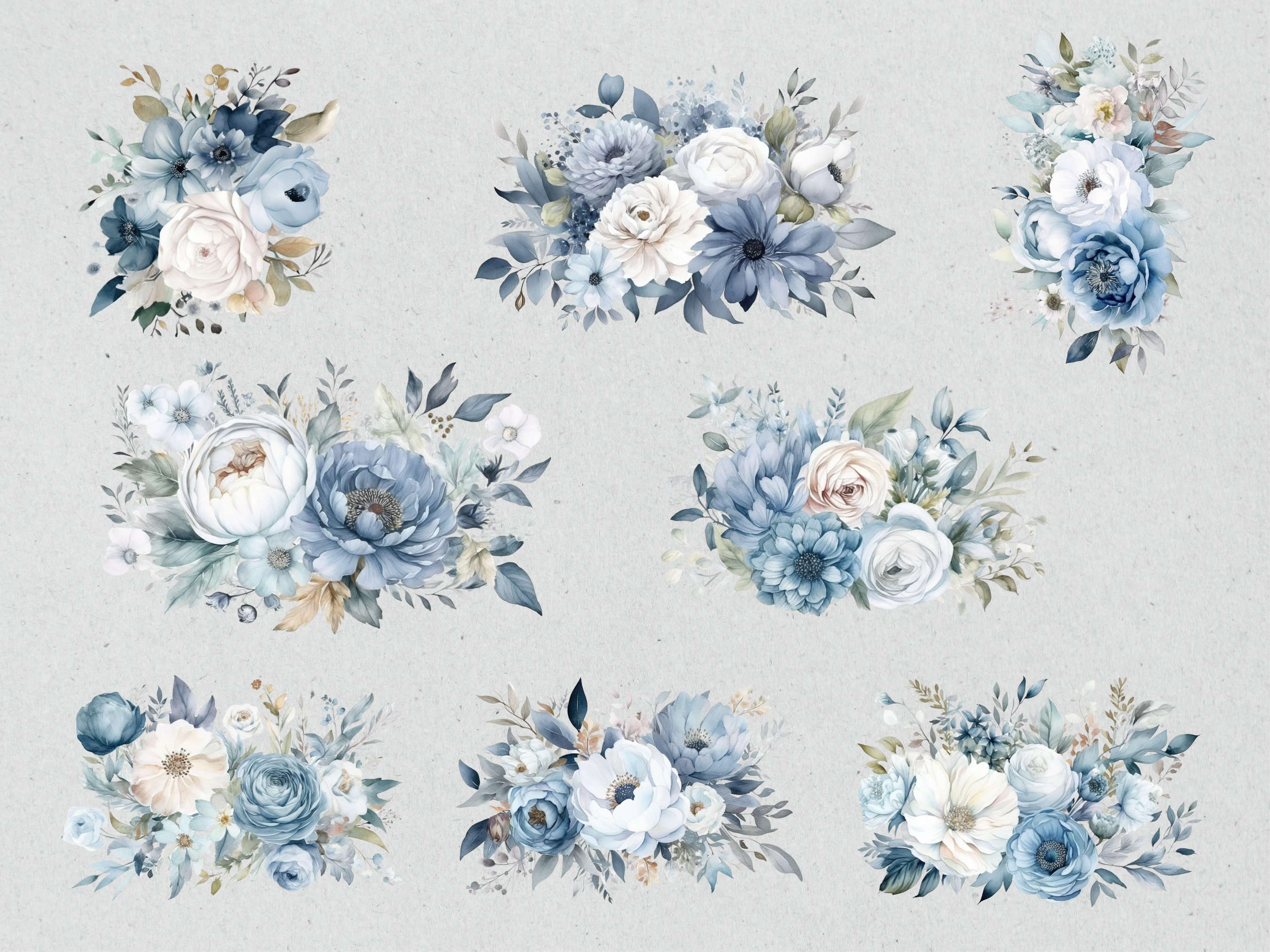 Dusty Blue Flowers Clipart, Watercolor Florals, Clip Art for Commercial ...