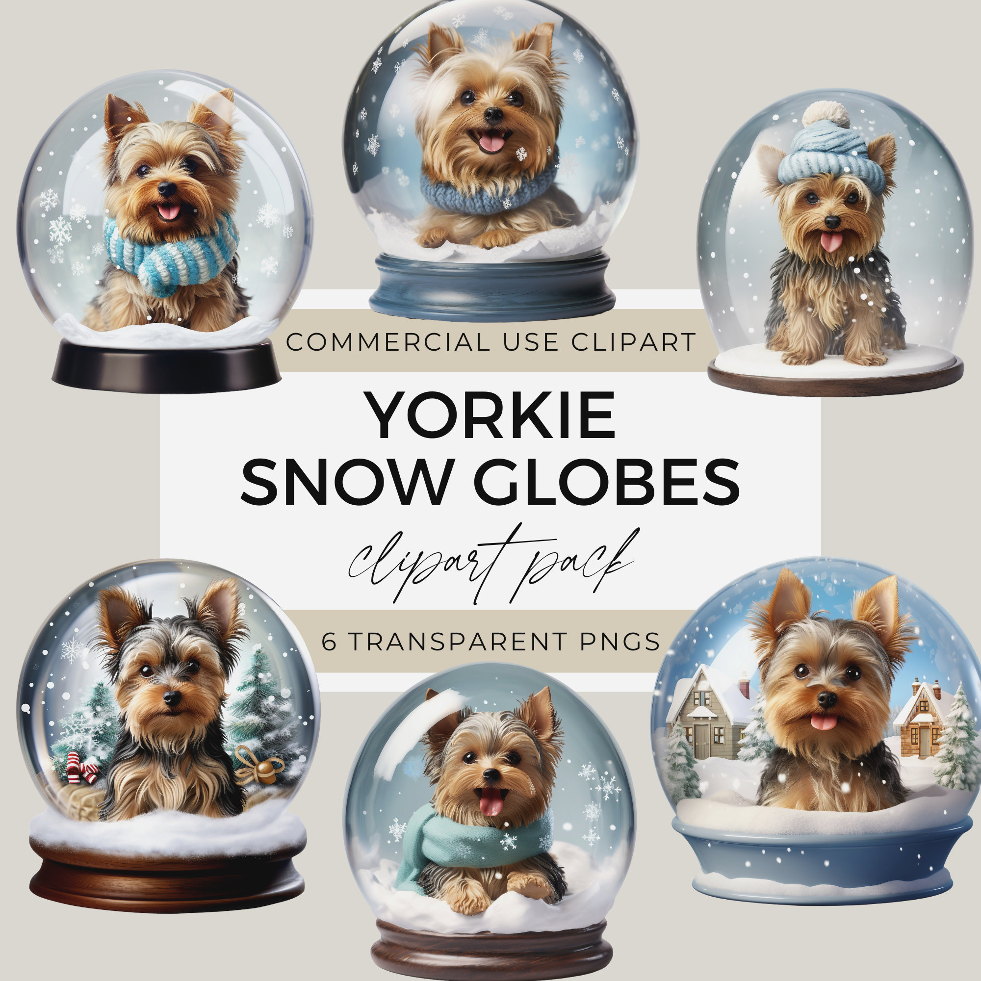 Yorkshire Terrier Snow Globe Clipart, Clipart for Commercial Use, Cute ...