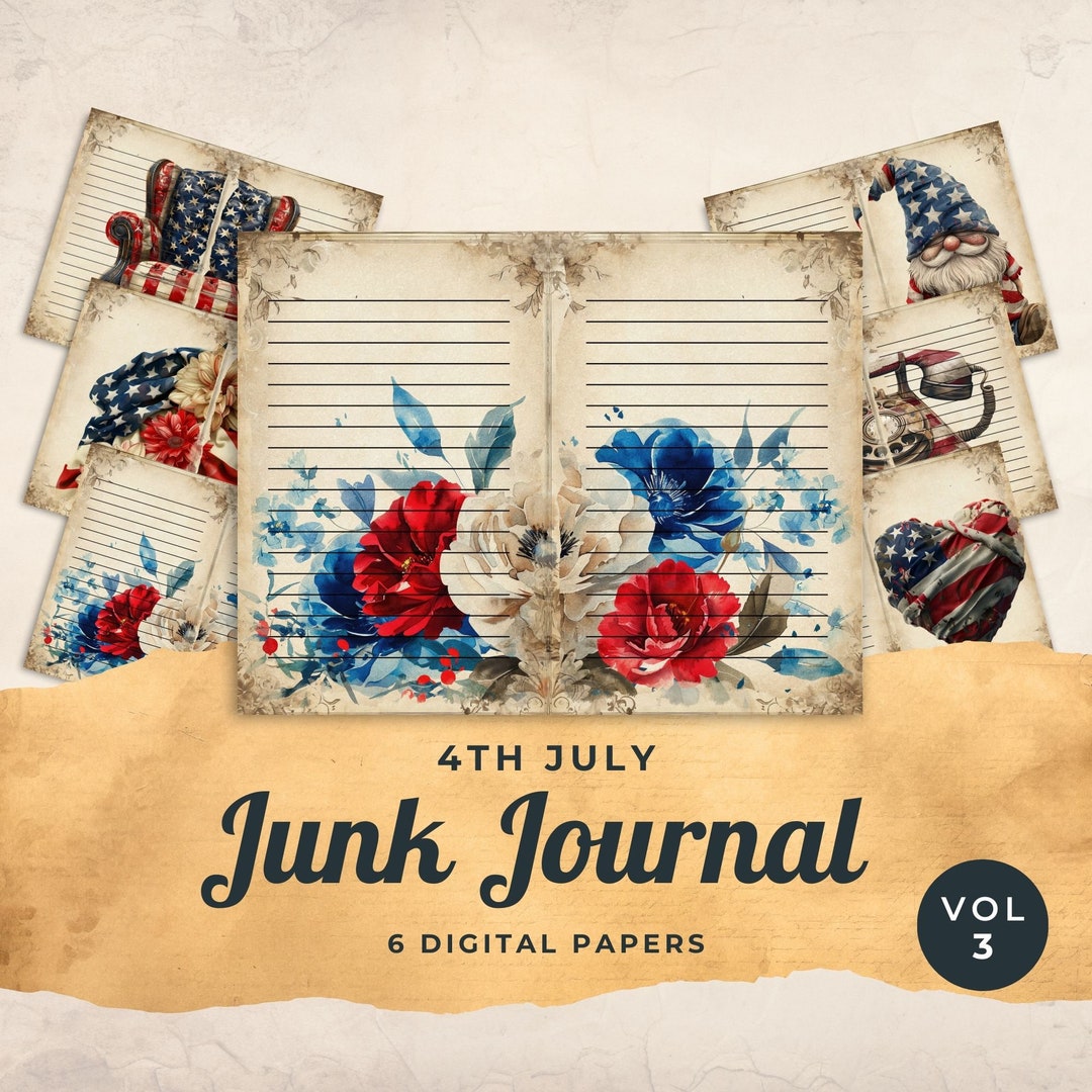 4th July Junk Journal Digital Paper, Independence Day JJ Kit, 6 Digital ...
