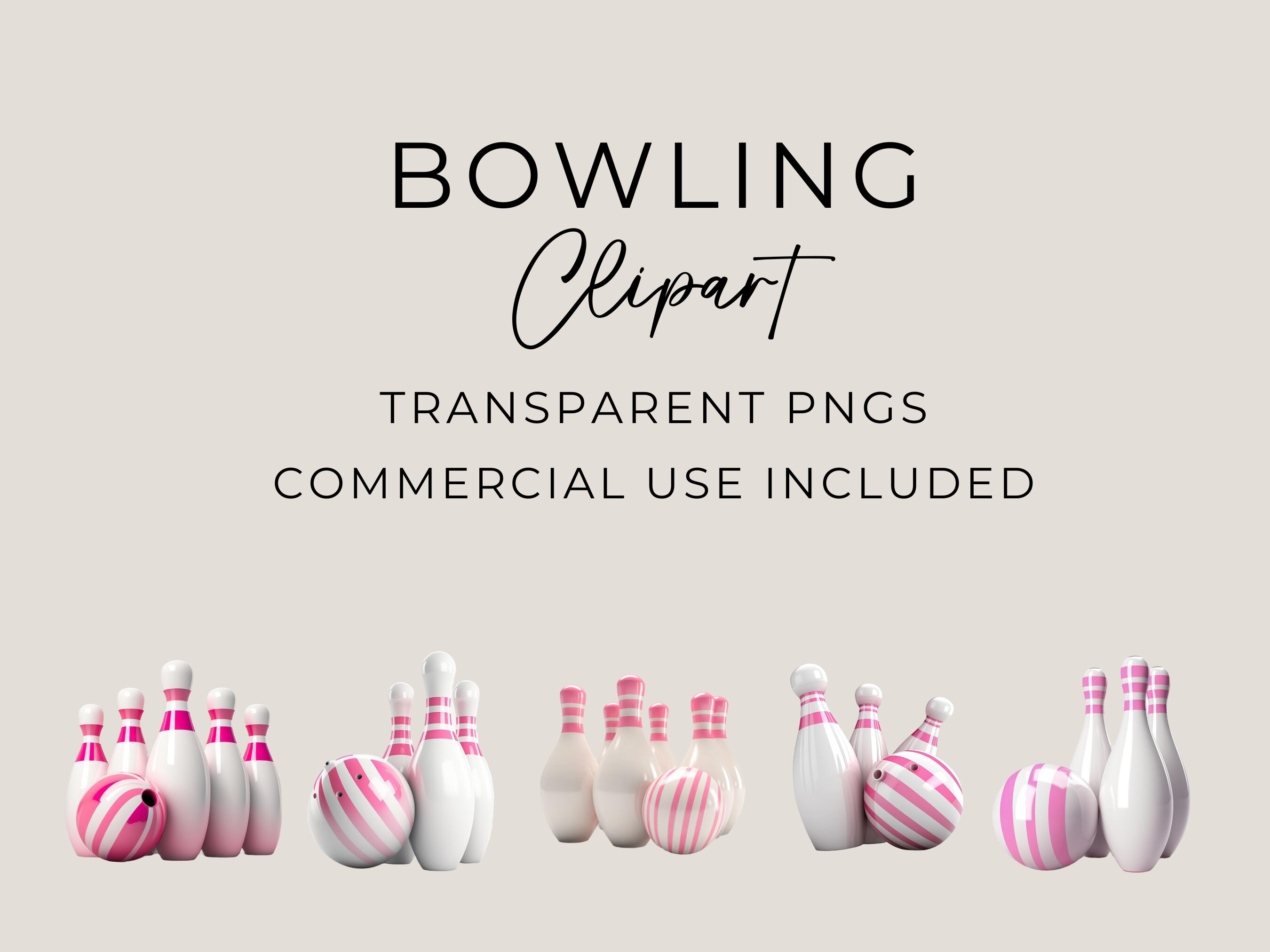 Bowling Clipart, Bowling Ball, Bowling Pins, Pink, Clipart for ...