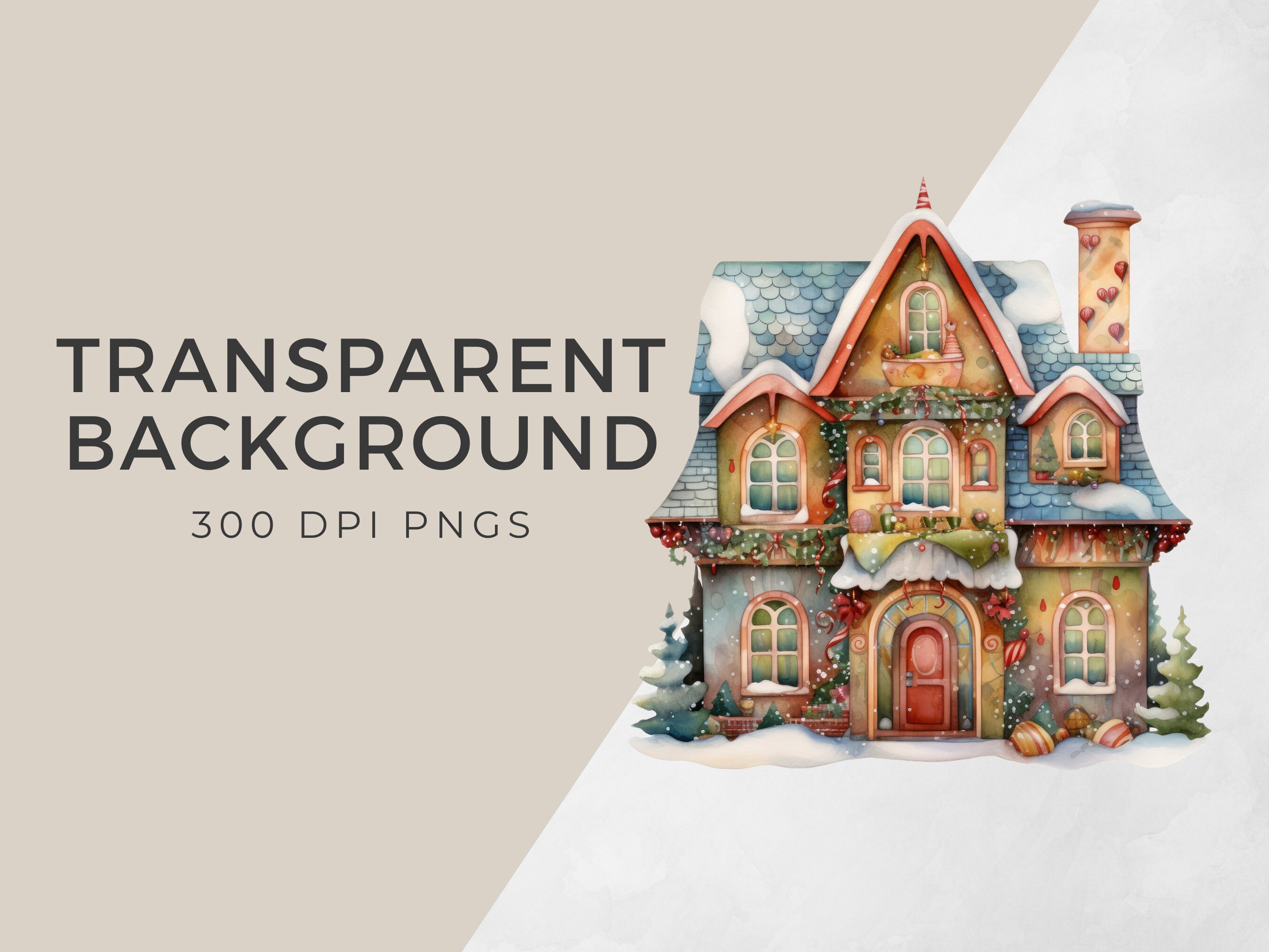 Christmas Houses Clipart Pack, Clipart for Commercial Use, Cute Xmas ...