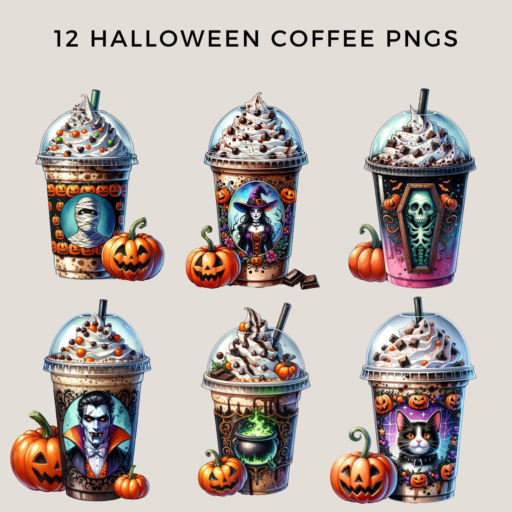 Halloween Coffee Clipart Set, Scary Gothic Watercolor Hot Coffee Drink ...