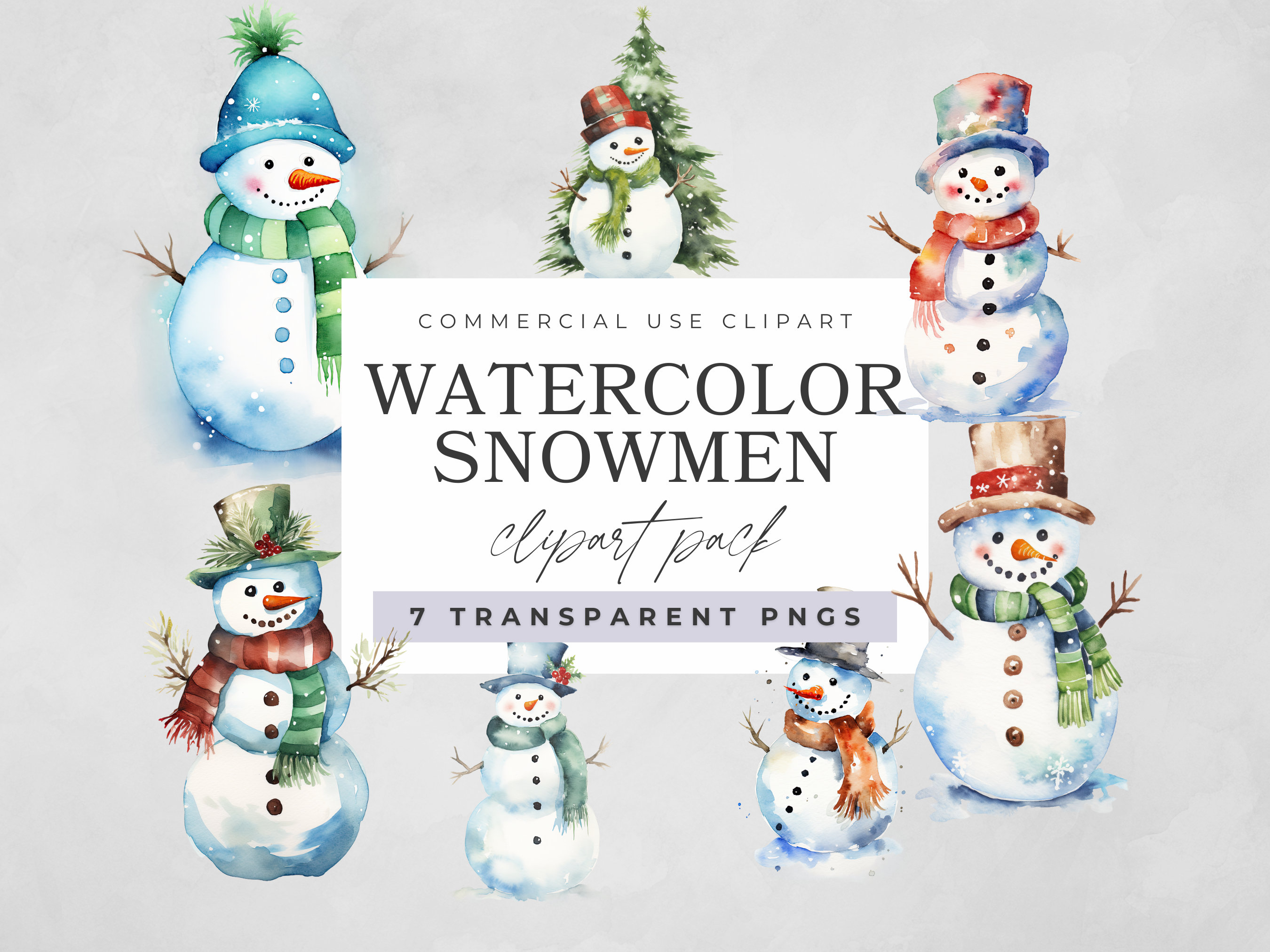 Watercolor Snowman Clipart Pack, Clipart for Commercial Use, Christmas ...
