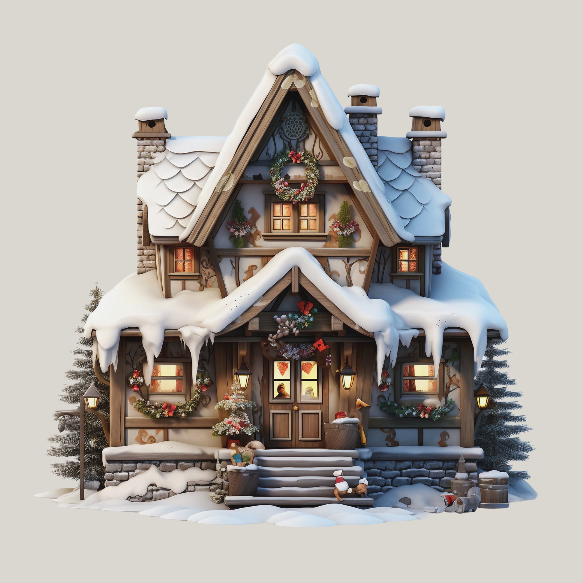 Christmas Houses Clipart Pack, Clipart for Commercial Use, Cute Xmas ...