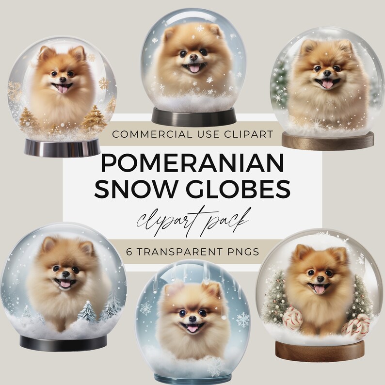 Pomeranian Snow Globe Clipart, Clipart for Commercial Use, Cute Dog ...