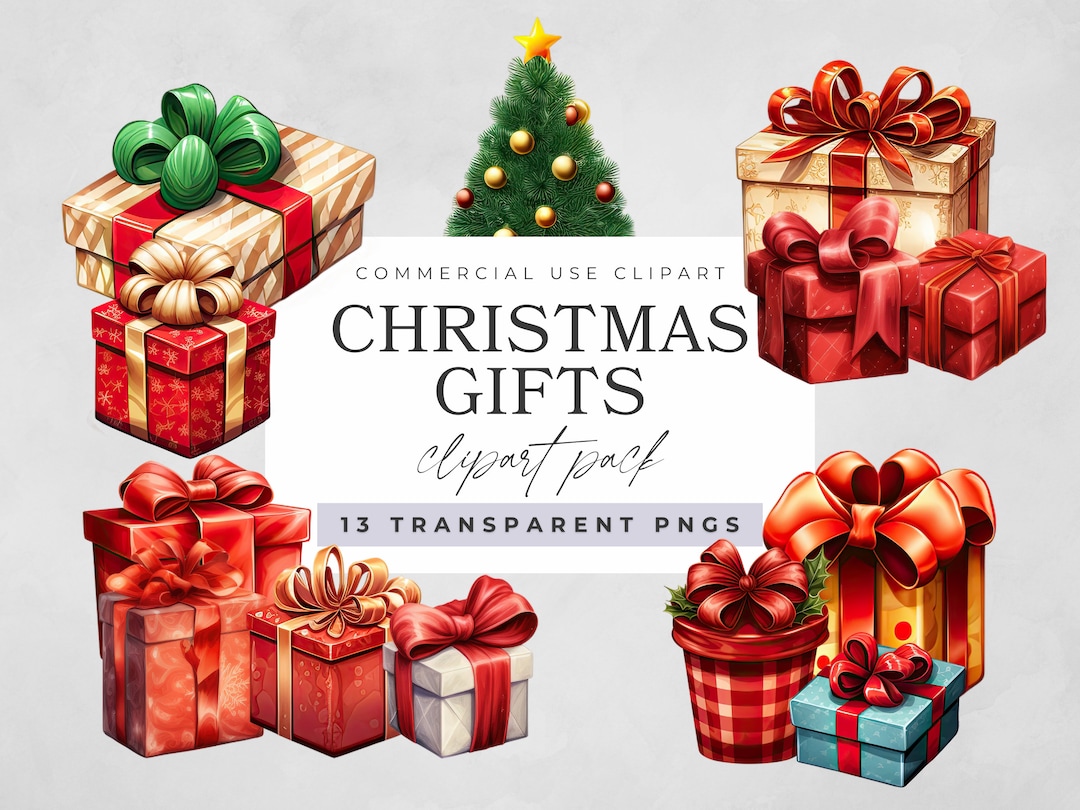 Christmas Gifts Clipart Pack, Clipart for Commercial Use, Christmas PNG ...