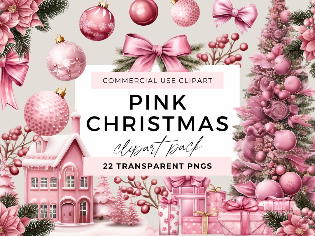 Pink Christmas Clipart Pack, Clipart for Commercial Use, Christmas PNG ...