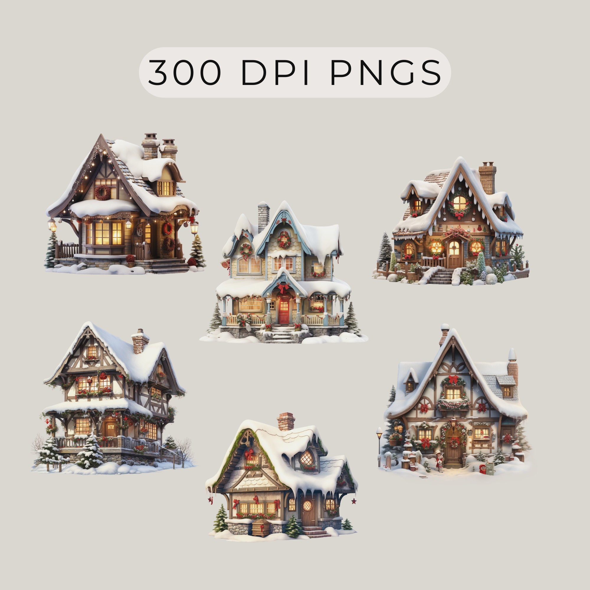 Christmas Houses Clipart Pack, Clipart for Commercial Use, Cute Xmas ...