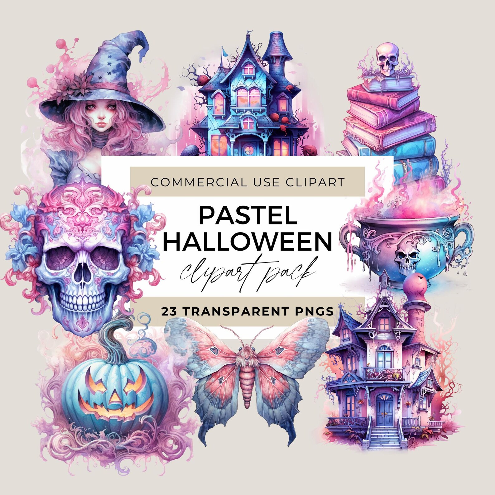 Pastel Halloween Clipart, Watercolor, Clipart for Commercial Use ...