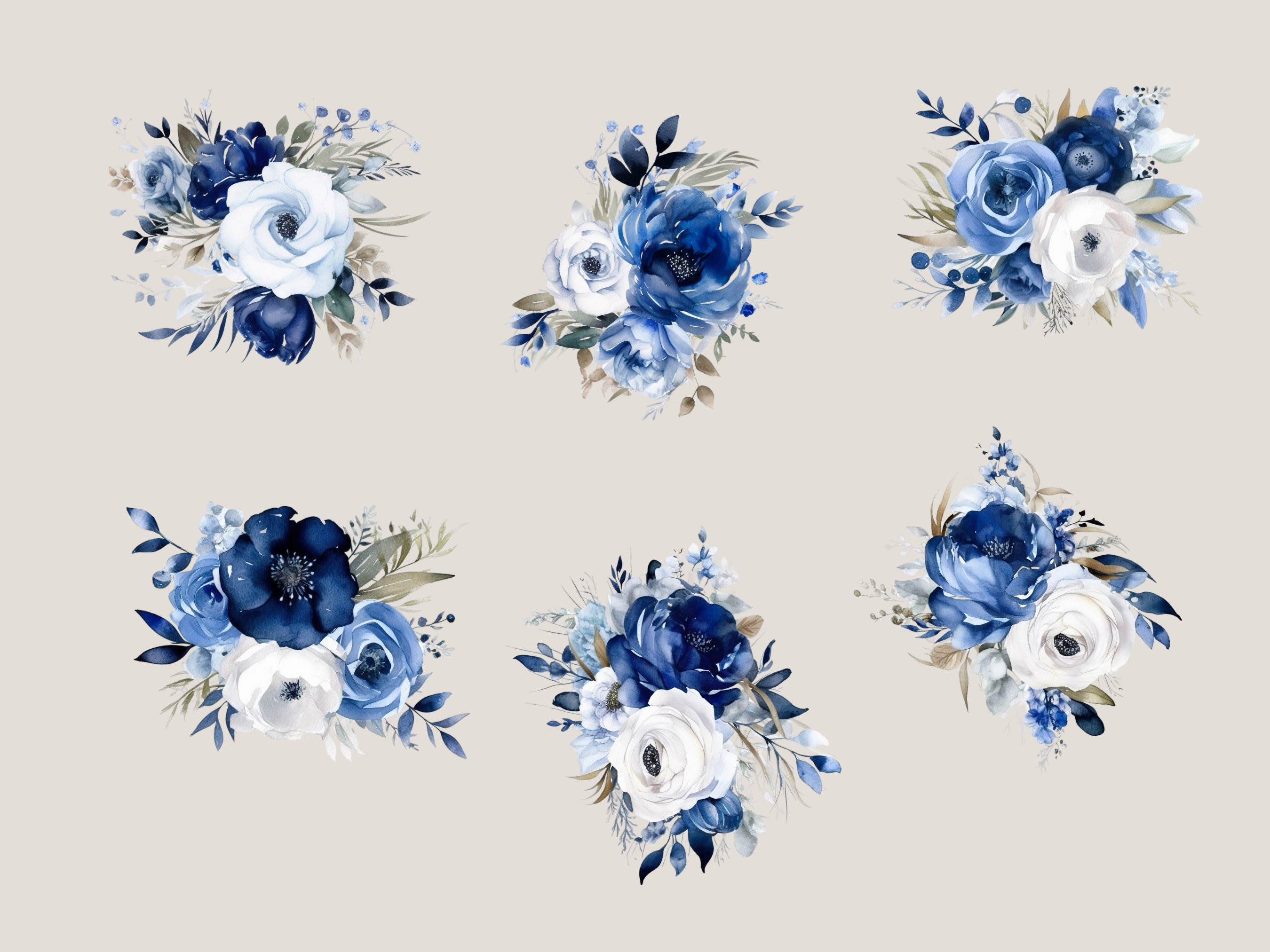 Watercolor Floral Clipart Royal Blue, Clip Art for Commercial Use ...