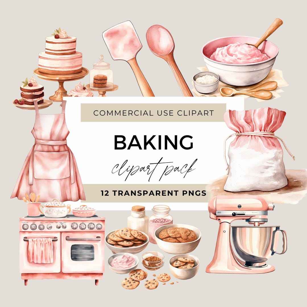 Watercolor Baking Clipart, Baking Supplies Png, Home Bakery Logo ...