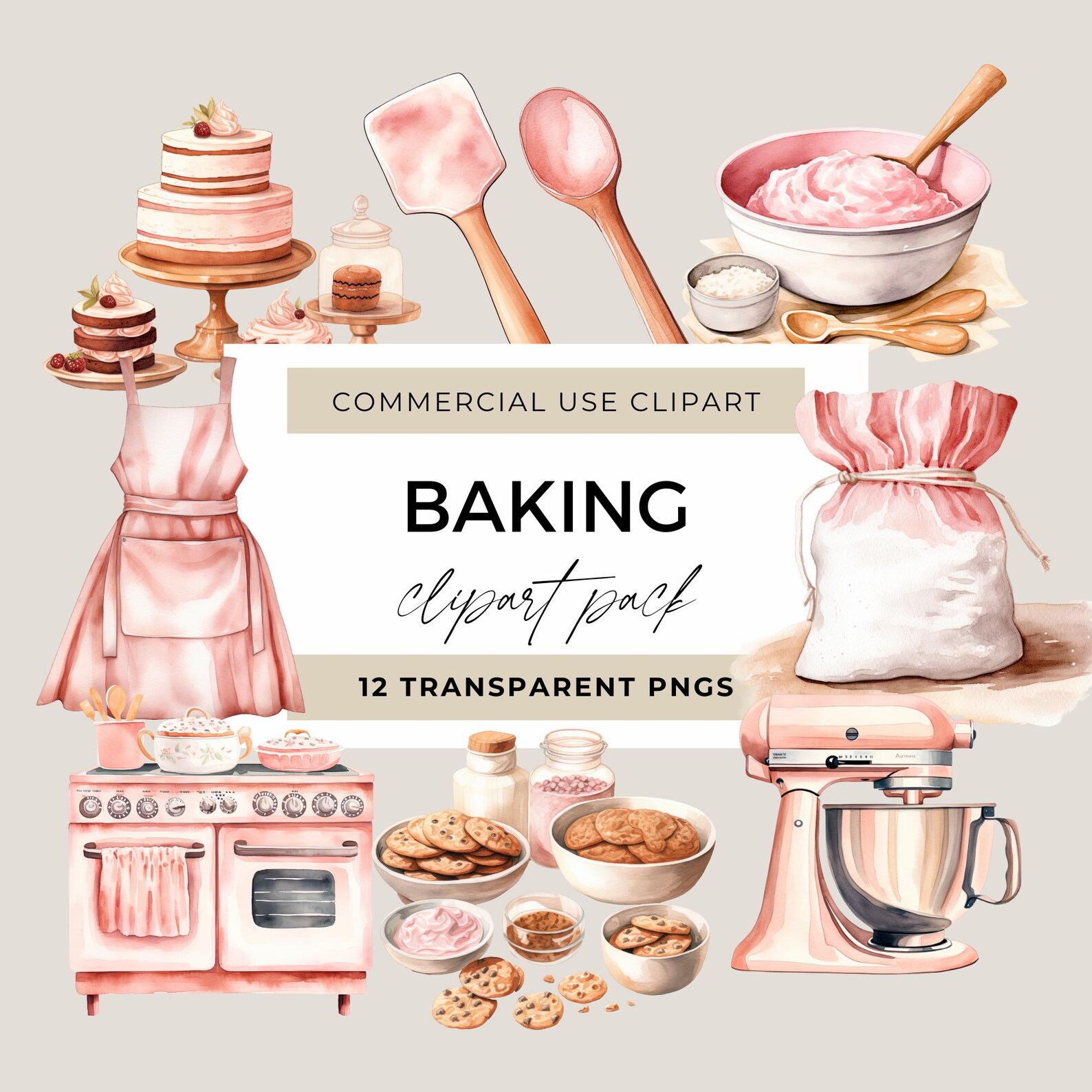 Watercolor Baking Clipart, Baking Supplies Png, Home Bakery Logo ...