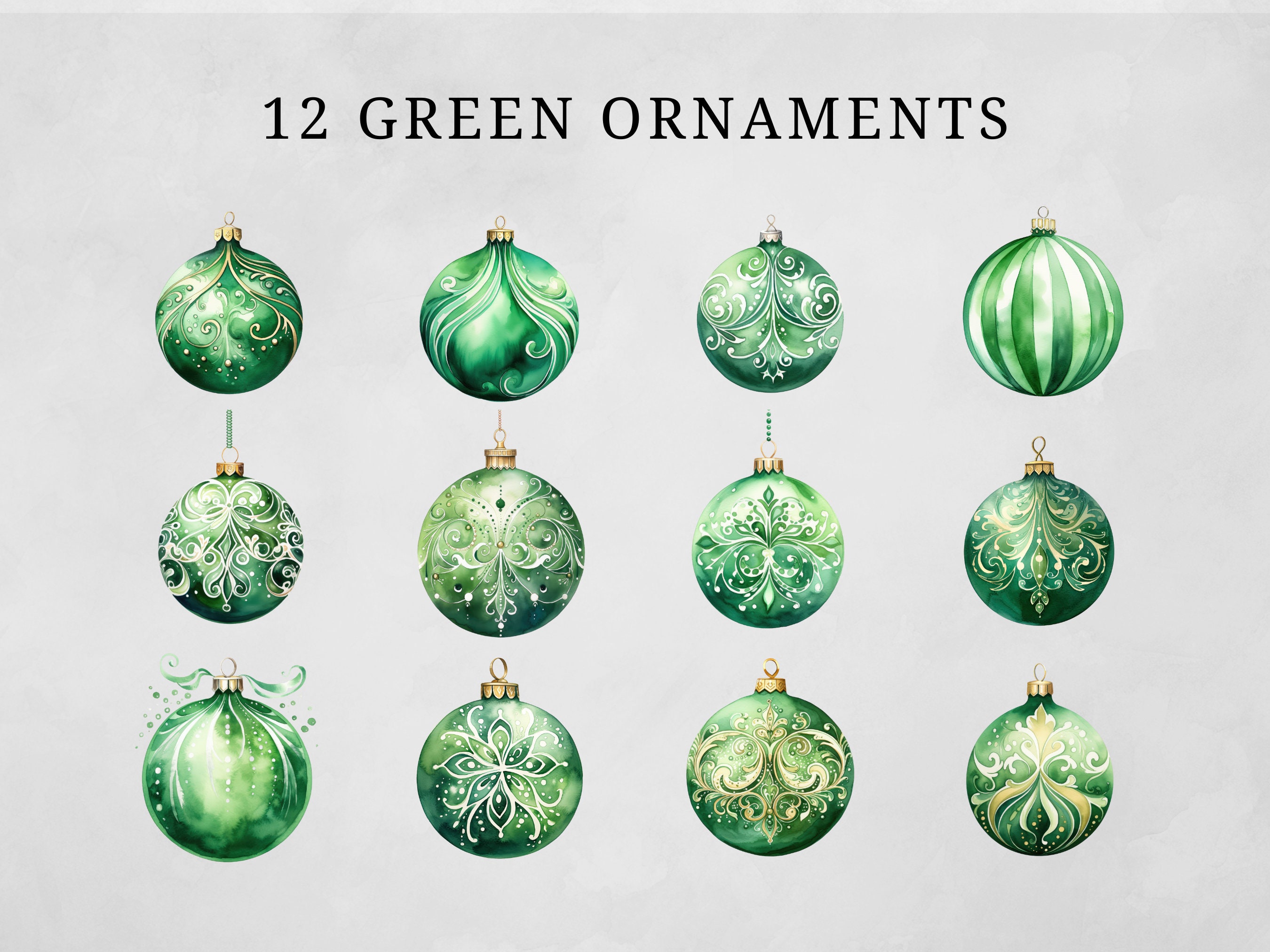 Green Christmas Ornaments Clipart Pack, Clipart for Commercial Use ...