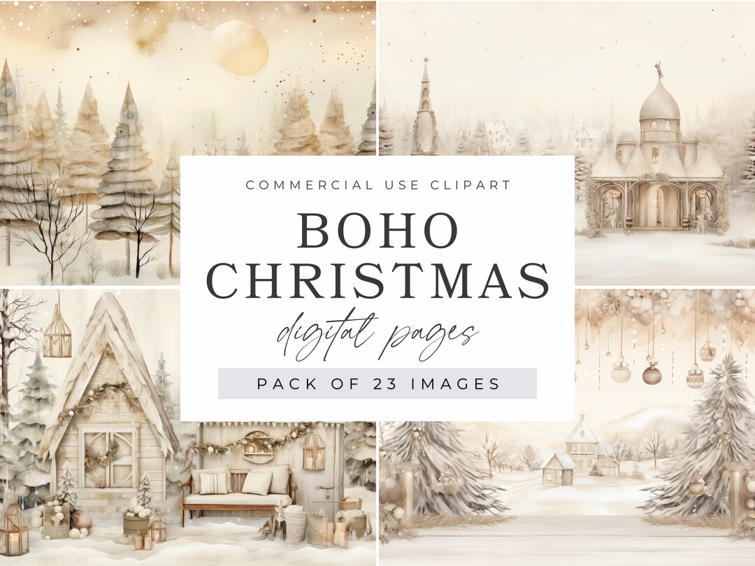 Boho Christmas Digital Paper Pack, Commercial Use, Christmas PNG, Xmas ...