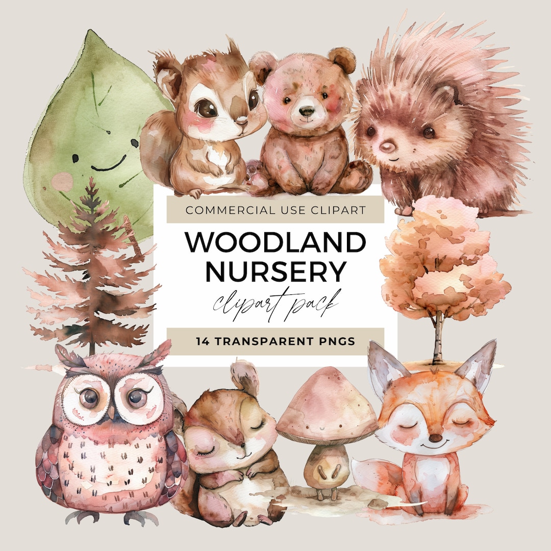 Baby Woodland Animals Clipart Bundle, Cute Nursery Art Bear, Fox ...