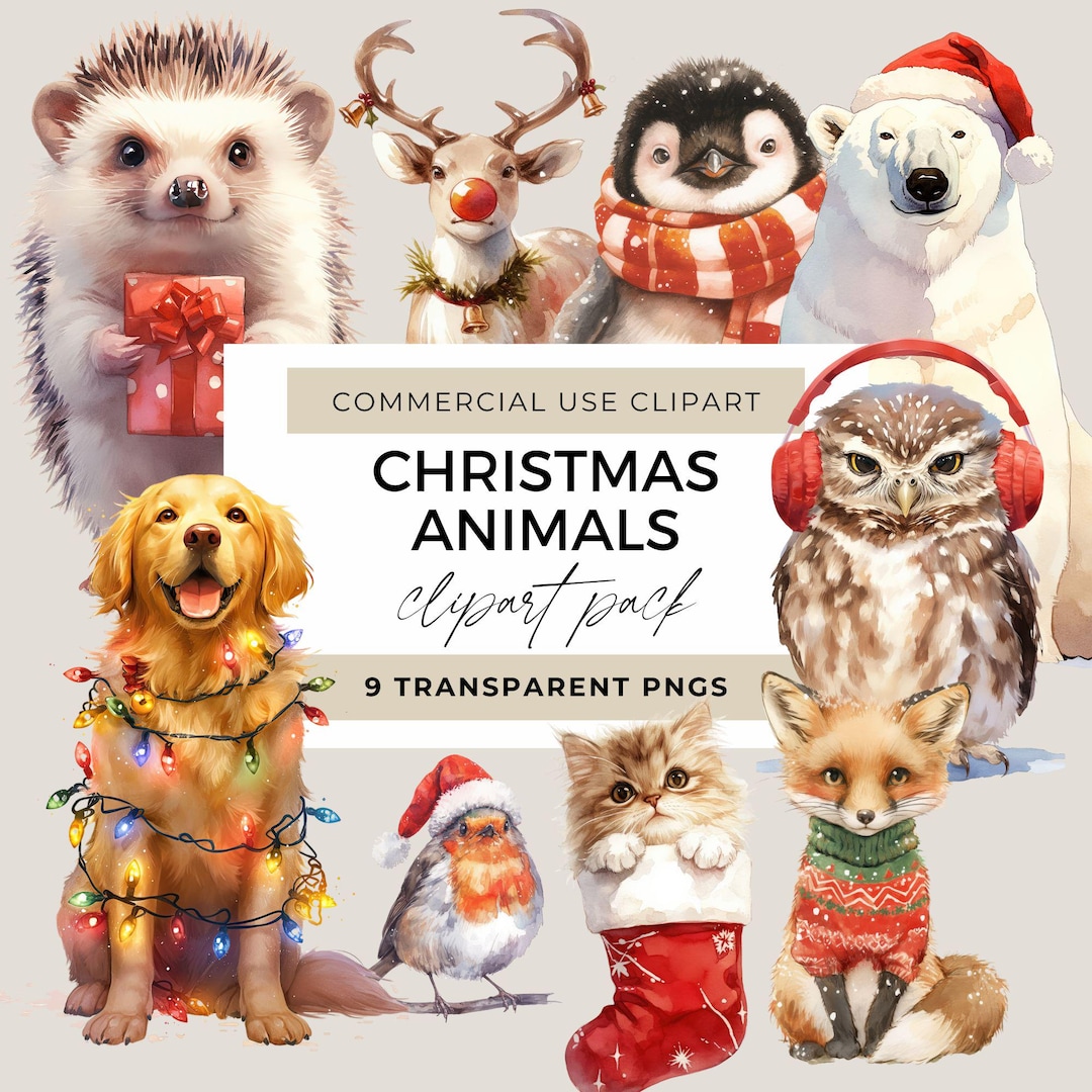 Christmas Animals Clipart Pack, Clip Art for Commercial Use, Christmas ...