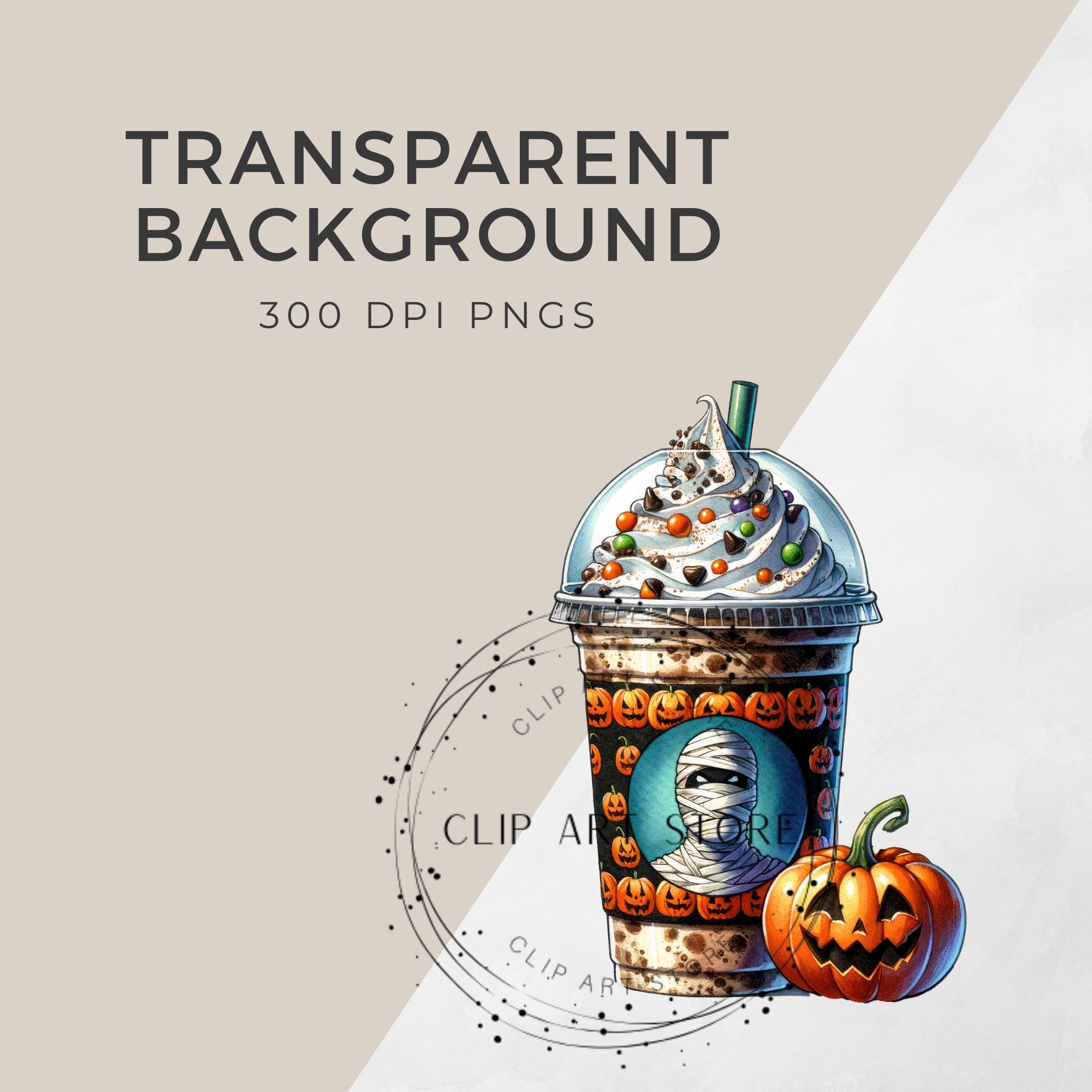 Halloween Coffee Clipart Set, Scary Gothic Watercolor Hot Coffee Drink ...