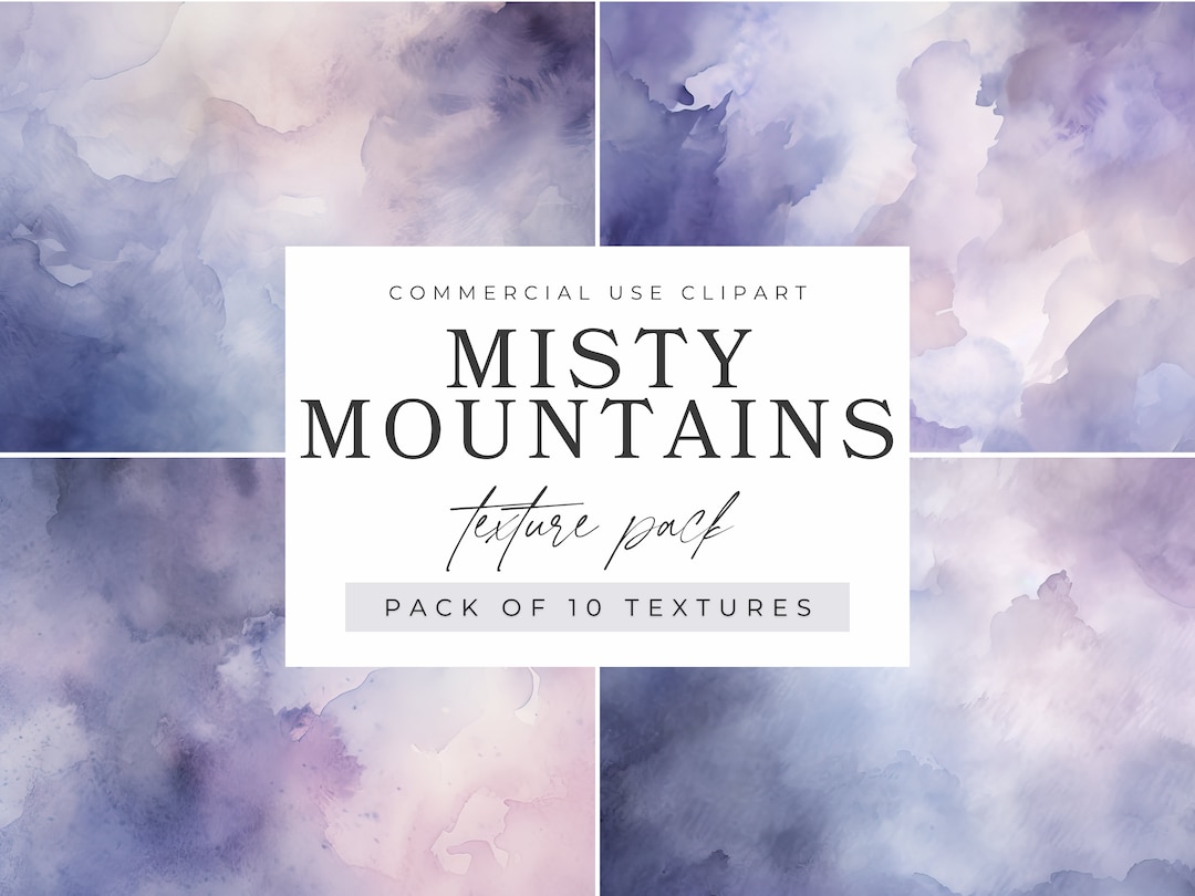 Misty Mountains Texture Clipart Pack, Commercial Use, Watercolor Wash ...