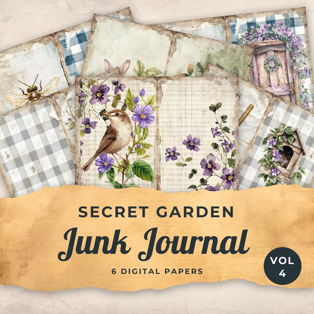 Secret Garden Junk Journal Digital Paper, Birds JJ Kit, 6 Digital ...
