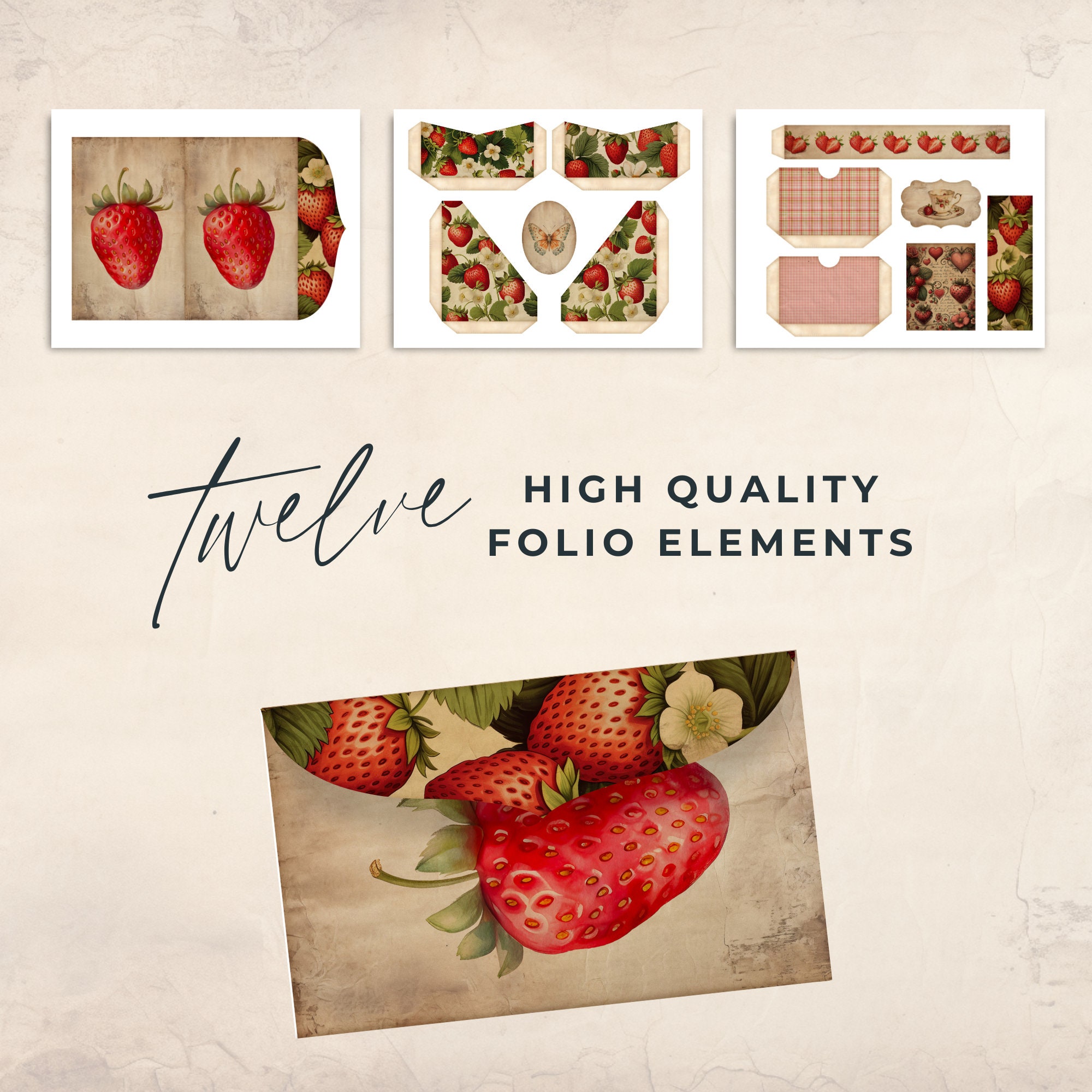 Strawberry Junk Journal Folio Printables, 12 Piece Mix & Match Pocket ...