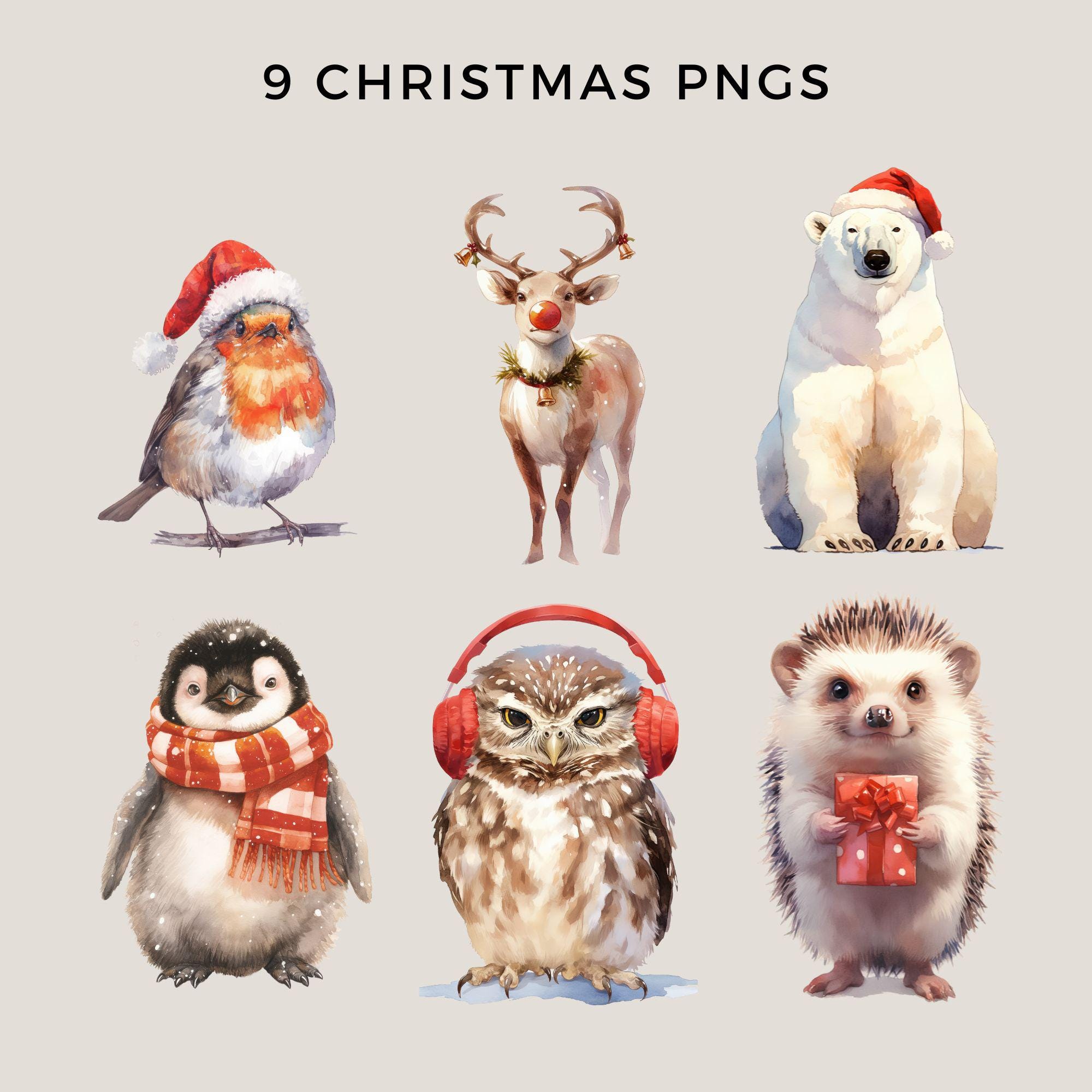 Christmas Animals Clipart Pack, Clip Art for Commercial Use, Christmas ...