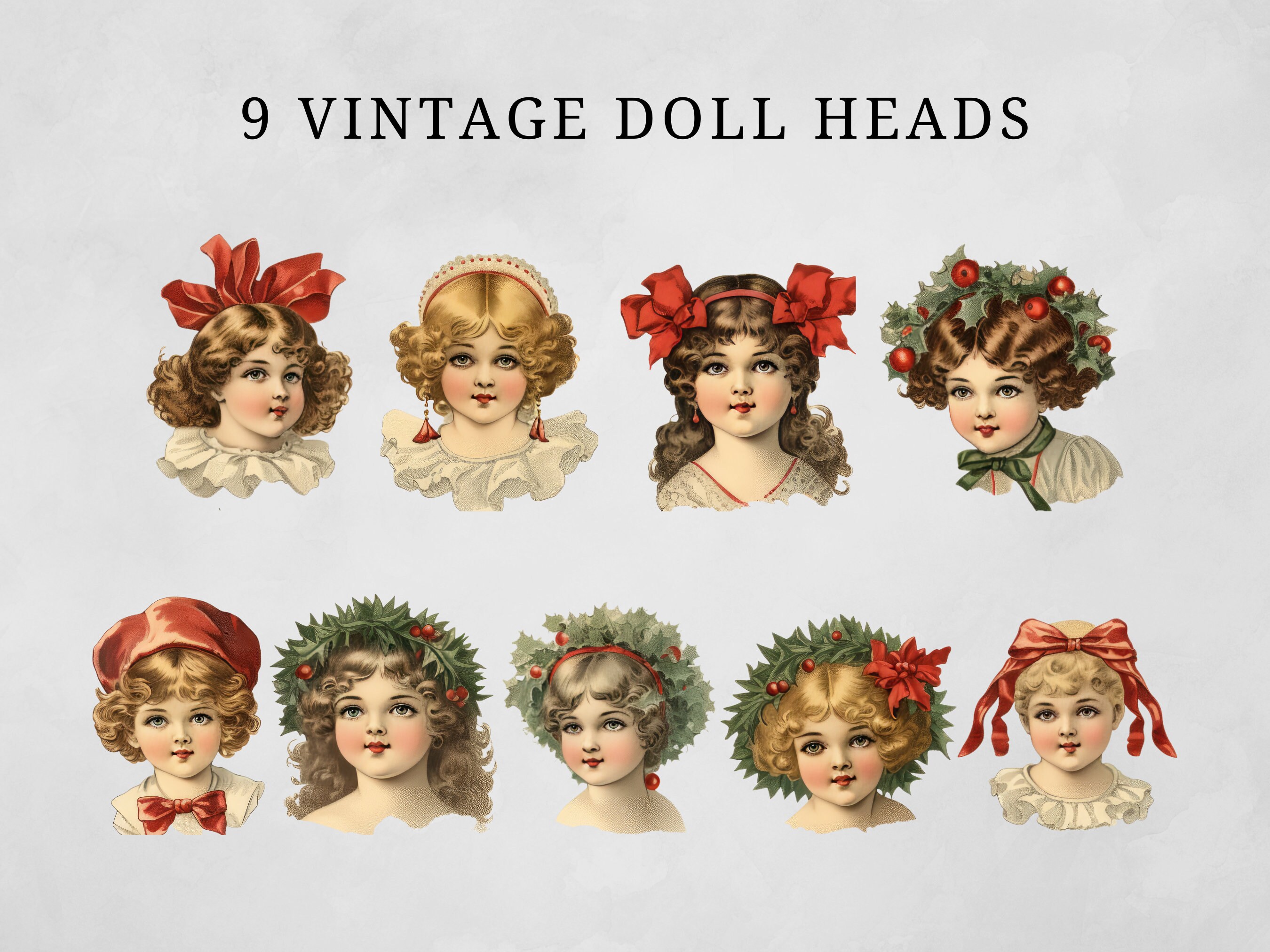 Vintage Doll Heads Clipart Pack, Clipart for Commercial Use, Christmas ...