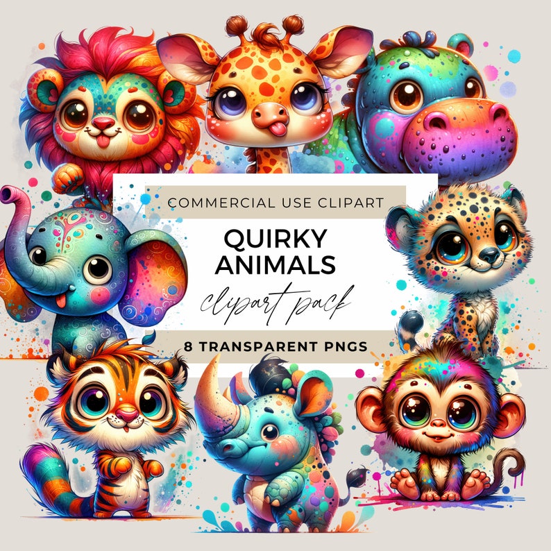 Quirky Animals PNG, Clipart Bundle, Whimsical Safari Animals ...