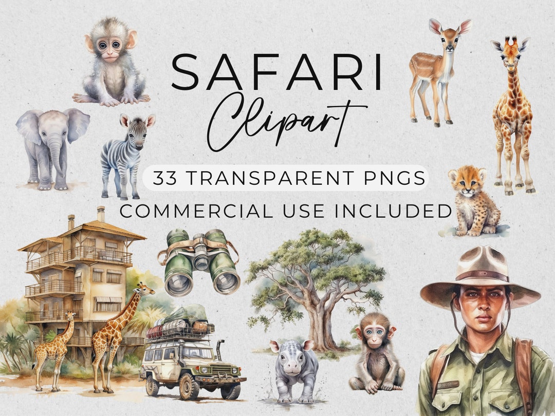 Baby Safari Animals Clipart, Watercolor Clipart, Clipart for Commercial ...