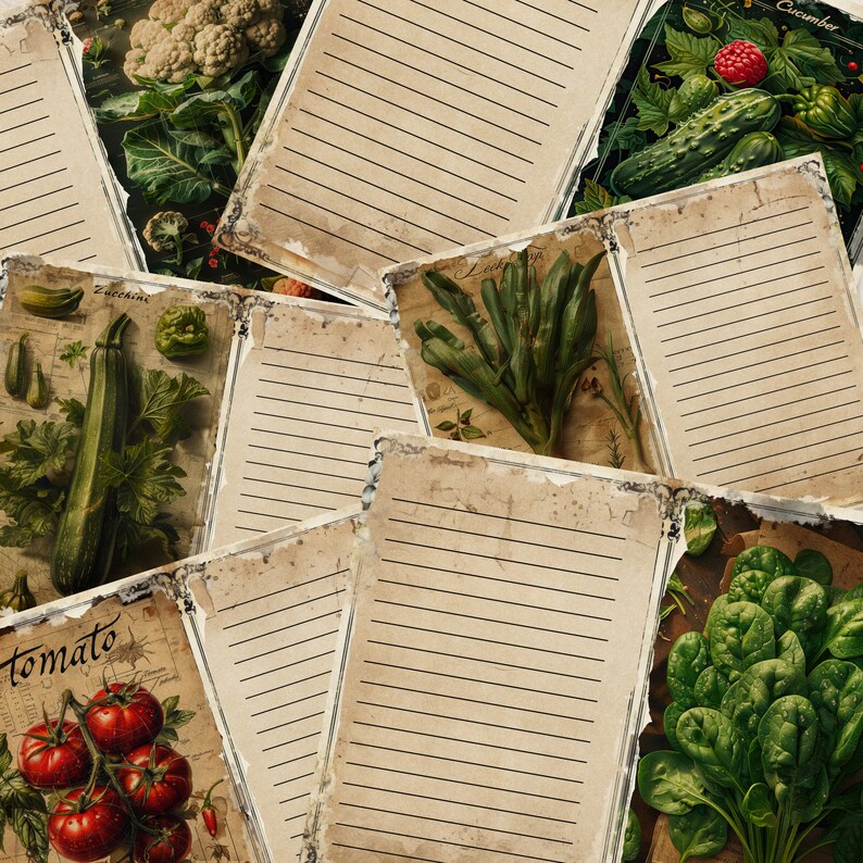 Vegetable Garden Junk Journal Paper, Veggies, 24 Digital Journal Pages ...