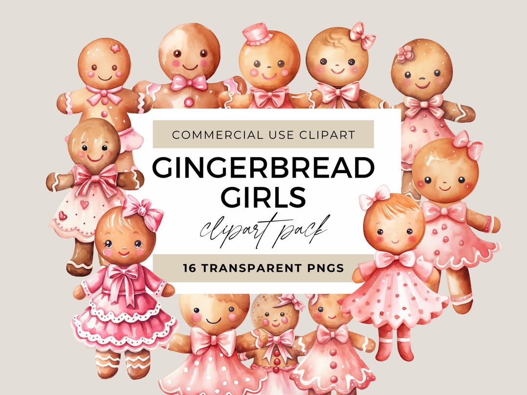 Gingerbread Girls Clipart Pack, Clipart for Commercial Use, Pink ...